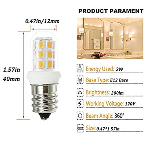 SYXKJ E12 Led Bulbs 2W Salt Lamp Bulb, E12 Candelabra Base, Replacement for 15W Himalayan Chandeliers, C7 Replacement Bulbs, Non-dimmable Warm White 3000K 5-Pack