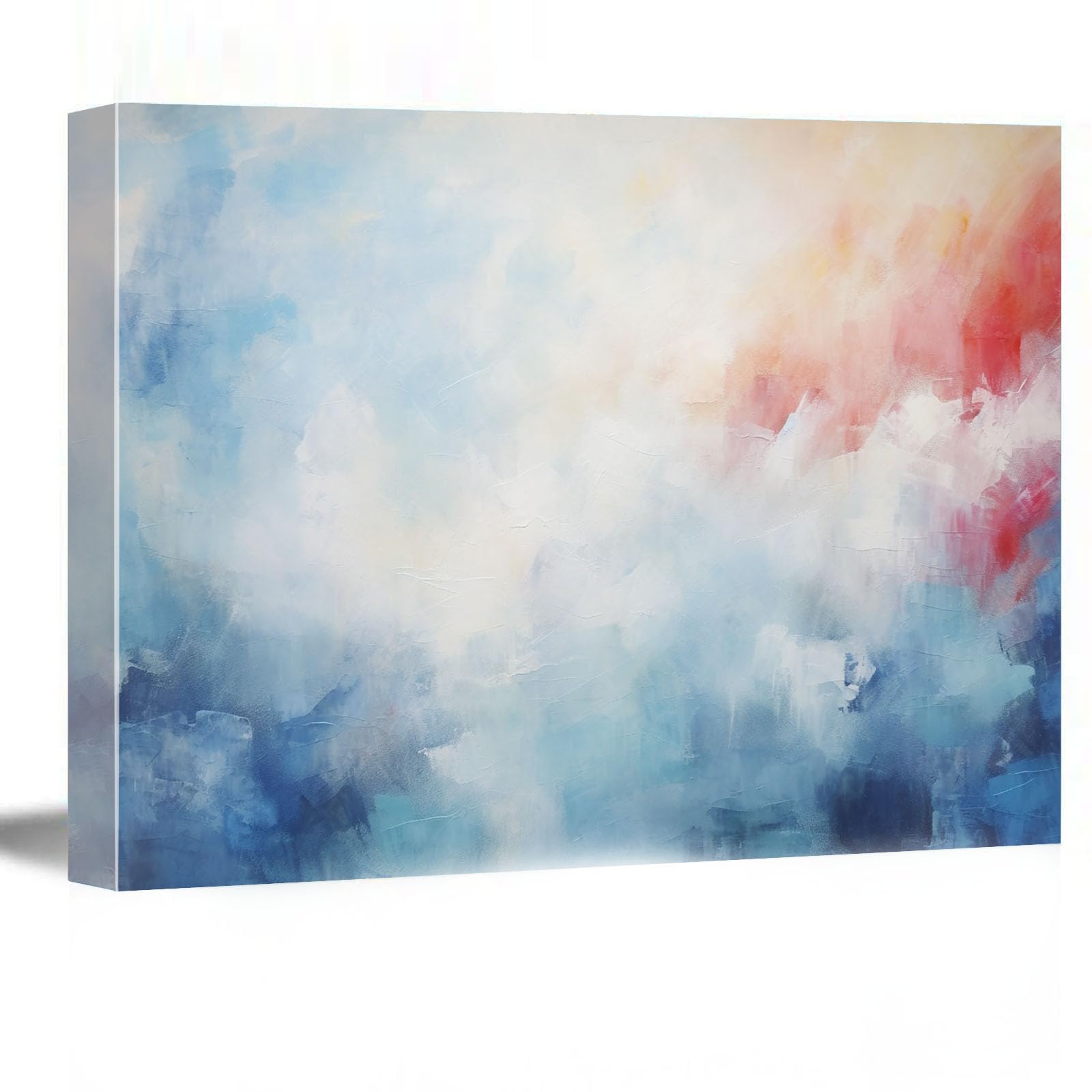 Navy Blue and White Abstract Wall Art,Wall Art Framed,Abstract Wall Art,Soft Color Tones,Brush Strok,Painting on Canvas Artwork,Modern Blue Purple,12''x18'' Framed Modern Canvas Wall Art