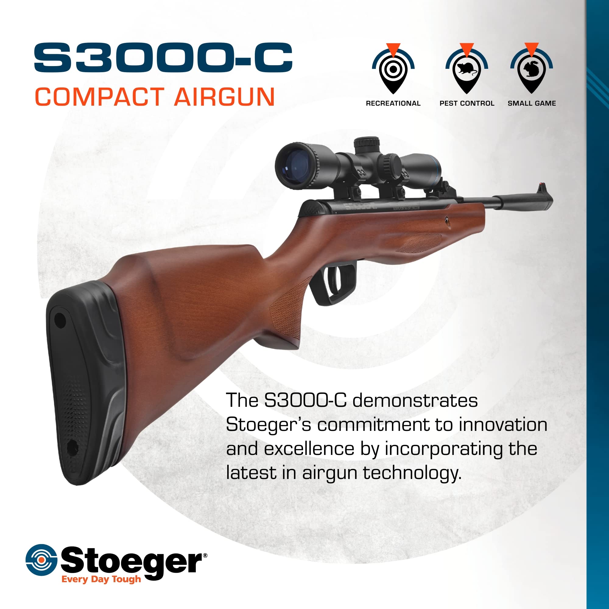 Stoeger S3000-C Compact Airgun Combo - .177 Caliber - Hardwood with Fiber-Optic Sights Combo - Includes 4 x 32 Scope