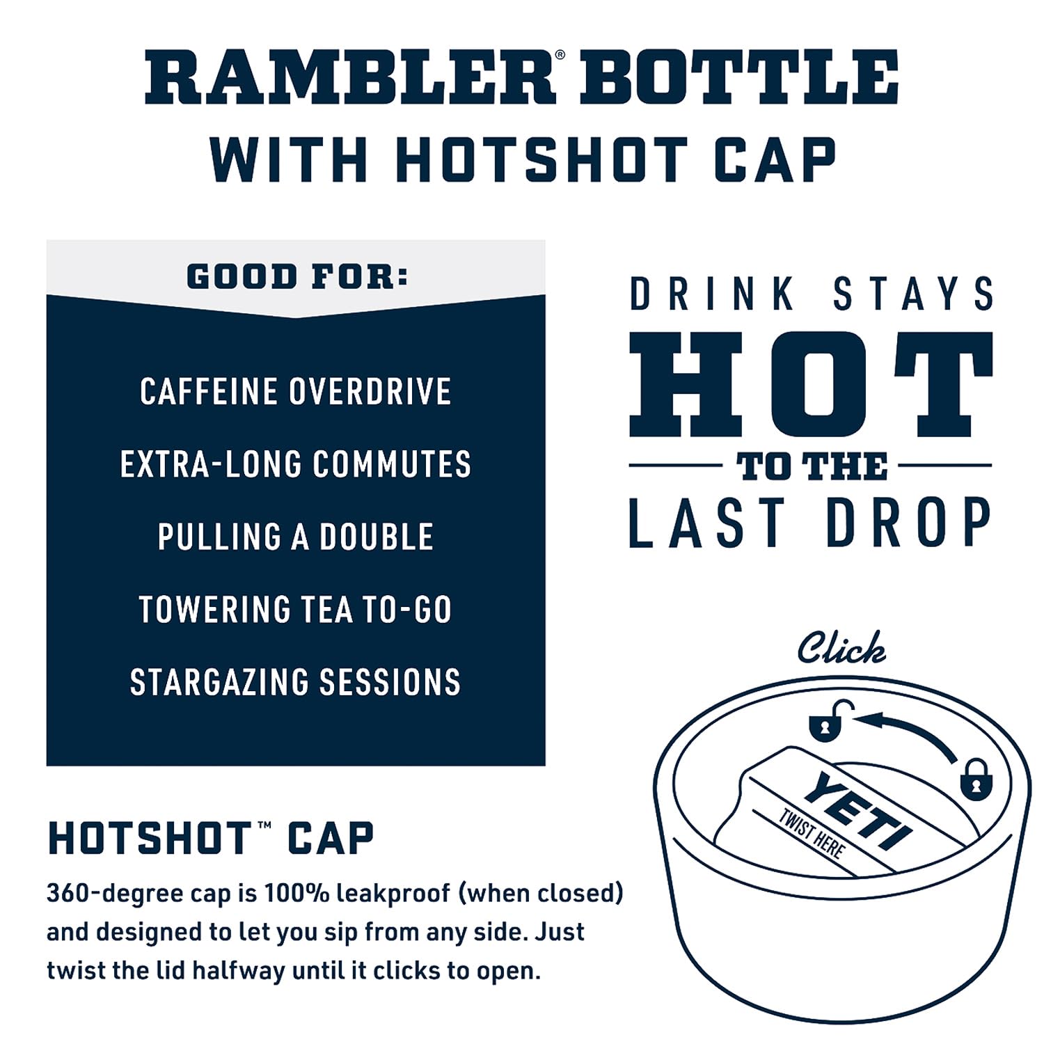 YETI Rambler 12 oz Bottle, Stainless Steel, Vacuum Insulated, with Hot Shot Cap, Charcoal