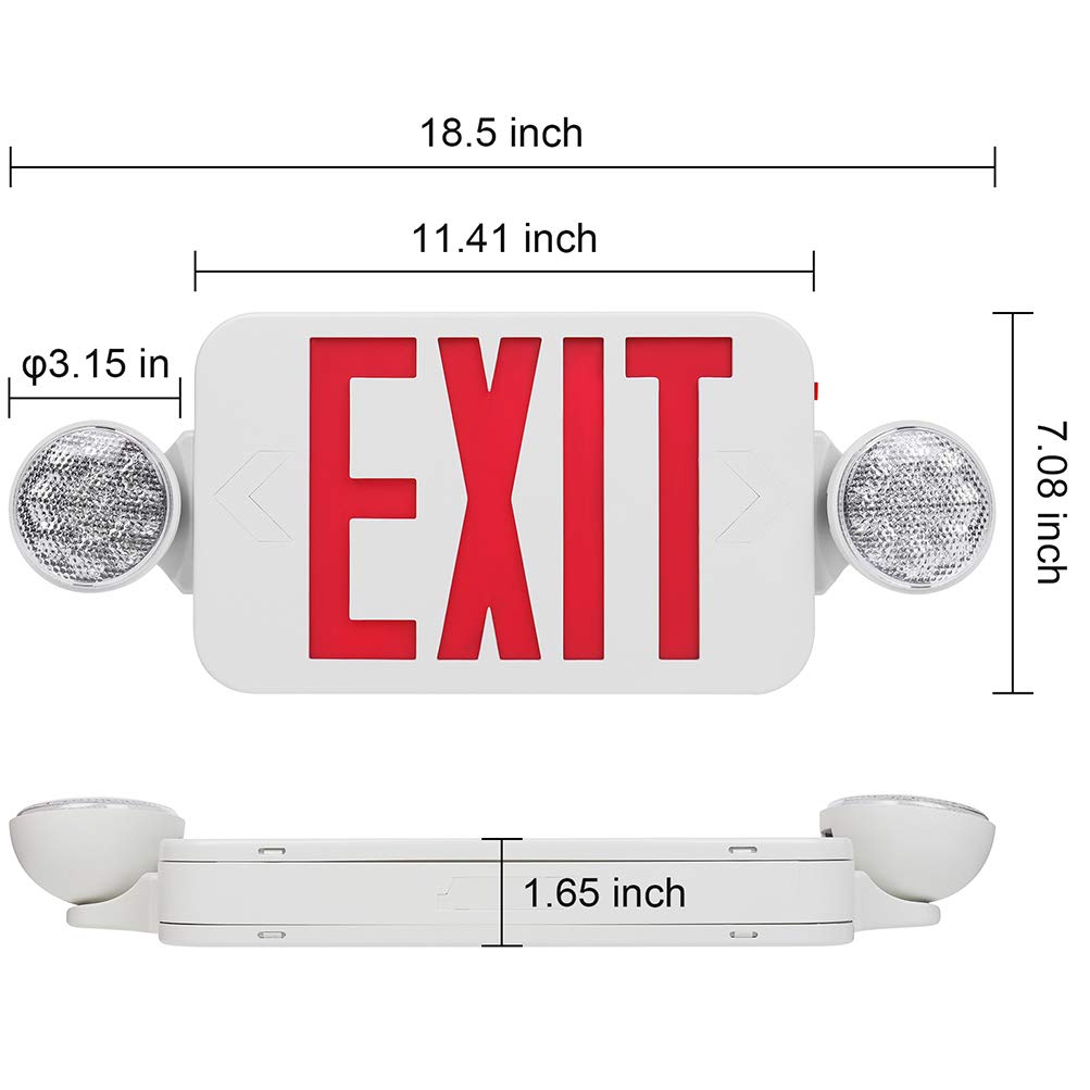 Red Letter Exit Sign Emergency Lights Office Shopping Mall School Exit Sign LED Adjustable Head Emergency Exit Lighting Red Combo Exit Sign Emergency Lights Backup Battery Commercial Grade