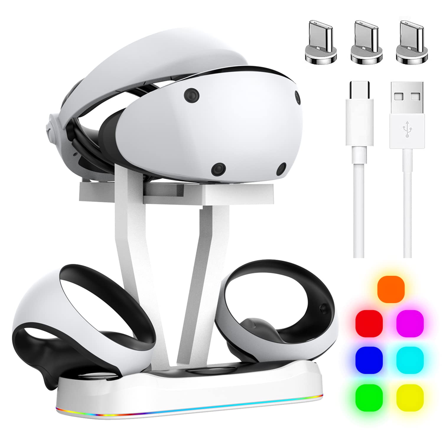 Uxilep PS VR2 Fast Charging Station,Dual Charger Dock for PS5 VR2 Sense Controller with RGB Light & Magnetic Interface,PS VR 2 Headset Storage Stand Mount,for PlayStation VR 2 Accessories