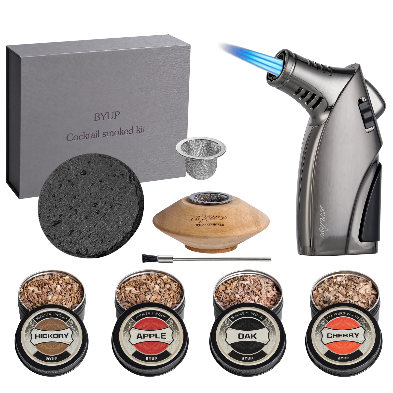 Old Fashioned Smoker Kit, Whiskey/BourbonWhiskey/Cocktail Smoker Kit with Torch and Wood Chips, Ideal Gift for Friends, Husband, Dad (No Butane)