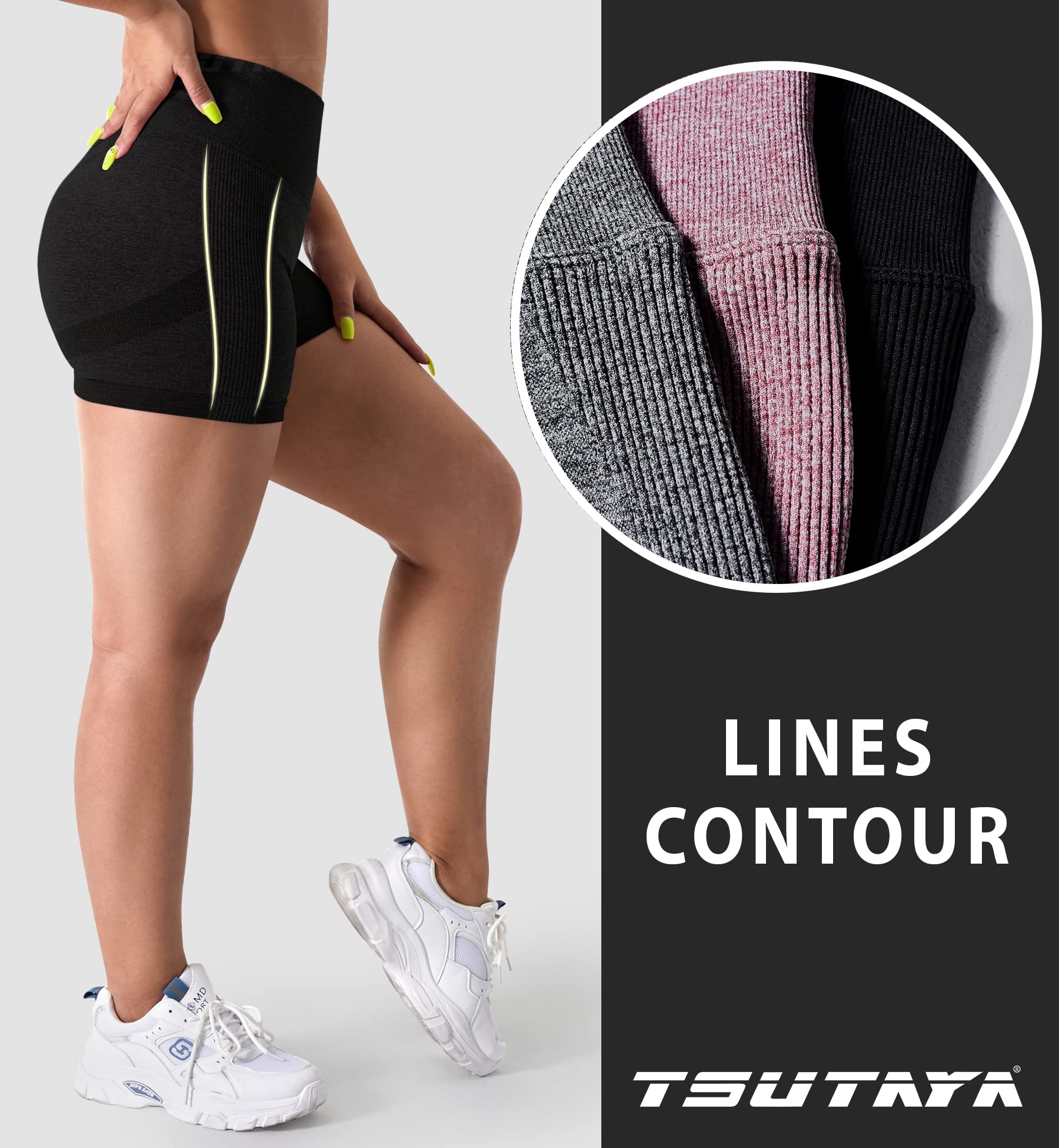 TSUTAYA Women Workout Gym Shorts 3.6" Seamless Scrunch Butt Shorts High Waisted Yoga Booty Shorts