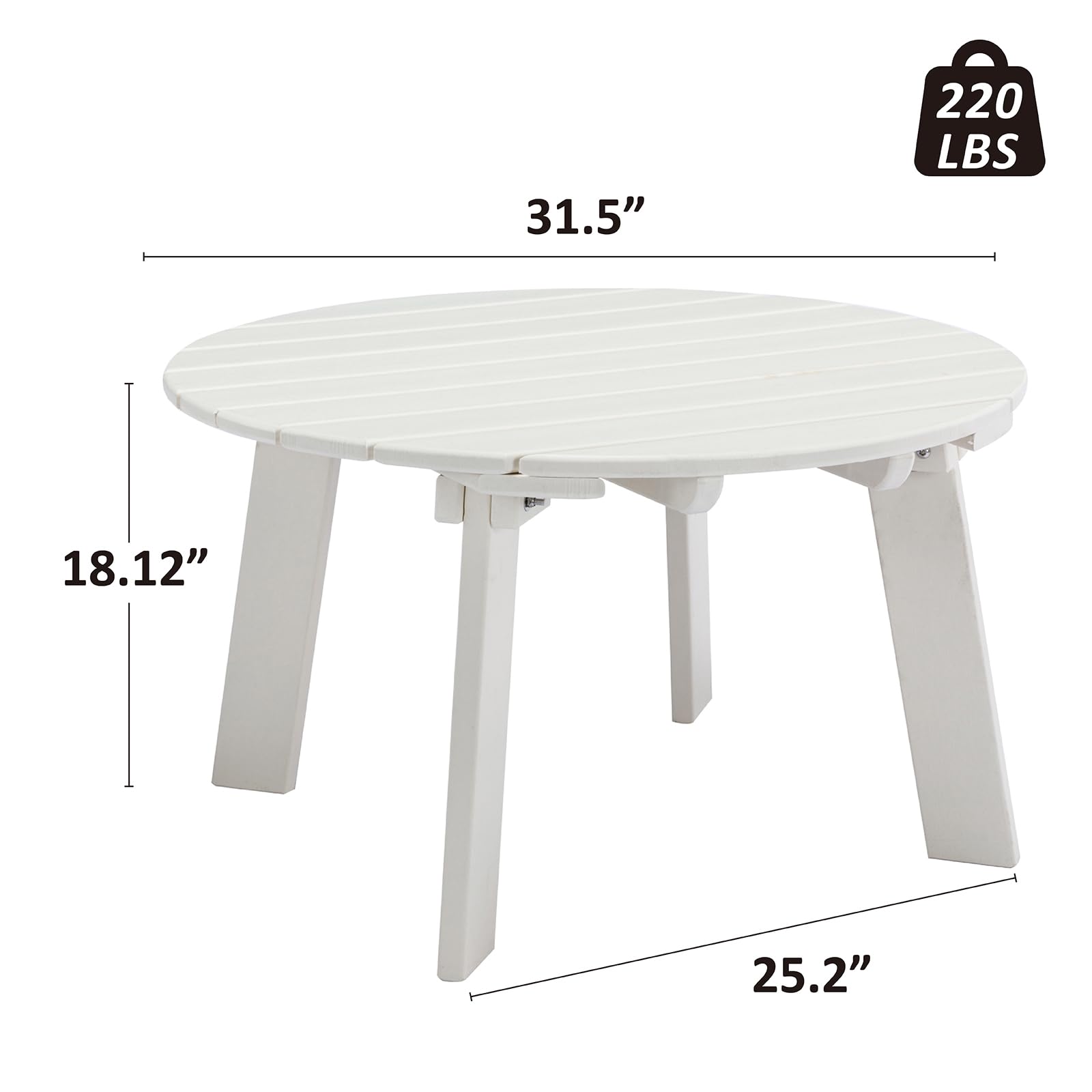 MINPINSER Outdoor Round Coffee Table, Adirondack Patio Coffee Table, Outdoor Large Side Table for Balcony Lawn (White)