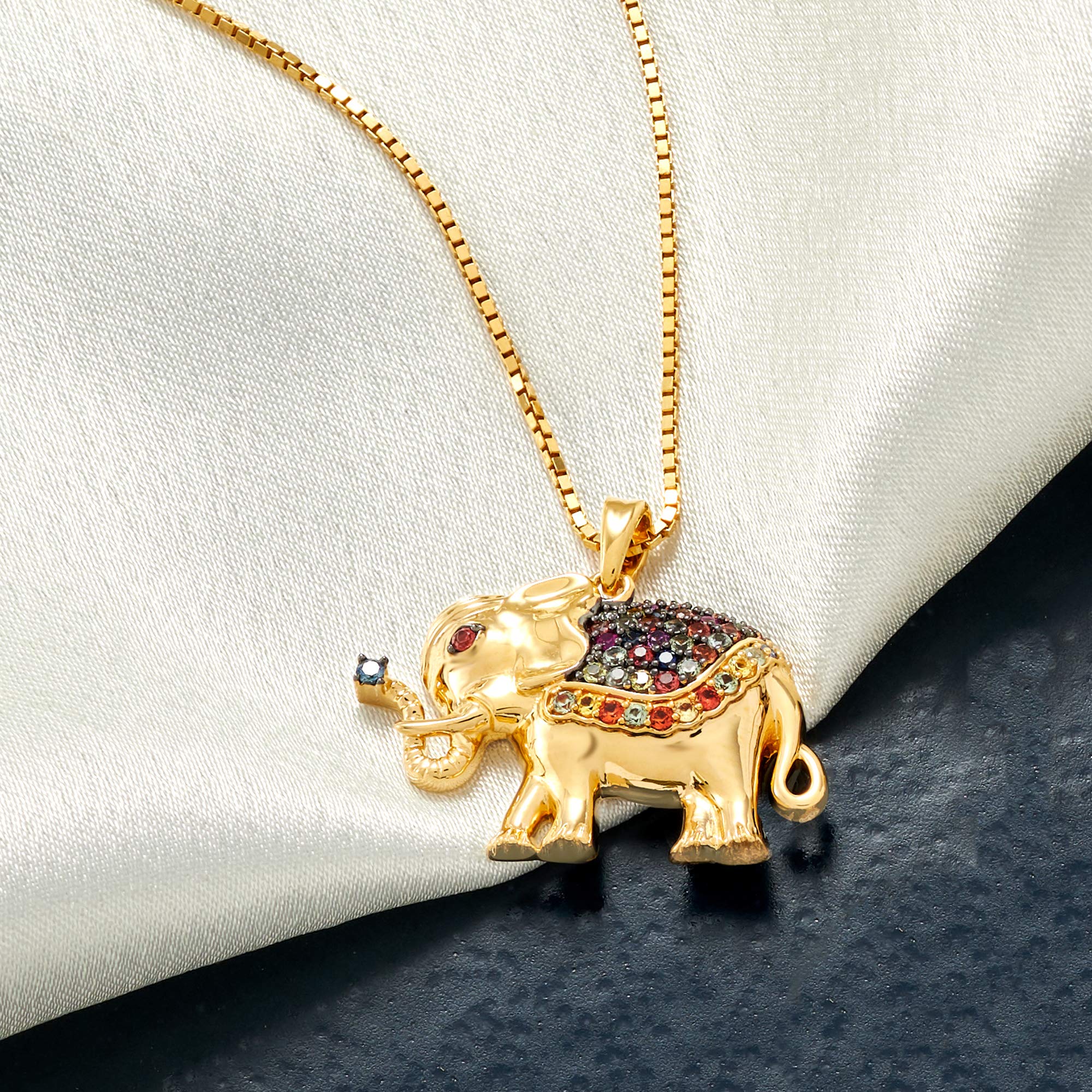 Ross-Simons 0.50 ct. t.w. Multicolored Sapphire Elephant Pendant Necklace in 18kt Gold Over Sterling. 18 inches