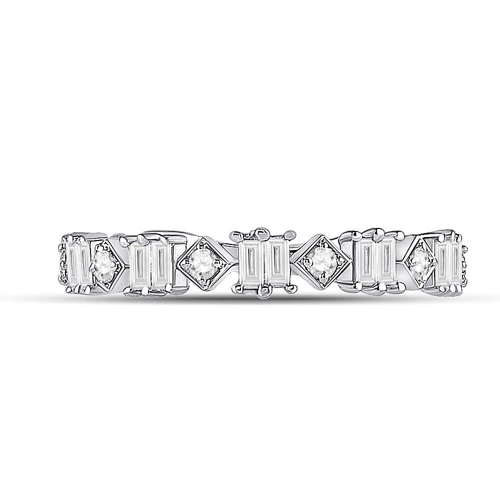 The Diamond Deal 14kt White Gold Womens Baguette Diamond Modern Band Ring 1/3 Cttw