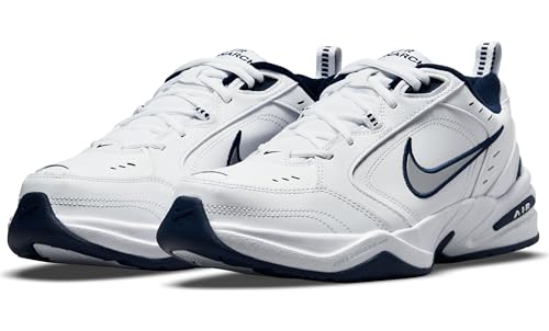 Nike Men's NIKE AIR MONARCH IV (4E) RUNNING SHOES -11.5; White / Metallic Silver-Midnight Navy