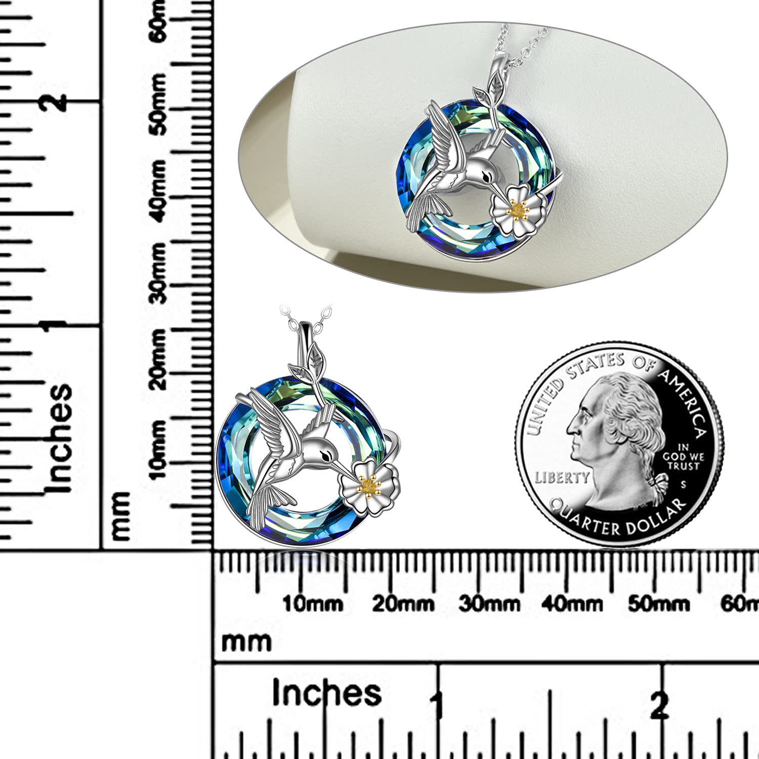 POPLYKE Hummingbird Urn Necklace for Women Ashes Sterling Silver Bird Pendant Cremation Ashes Necklace with Blue Crystal for Human Pets (blue)