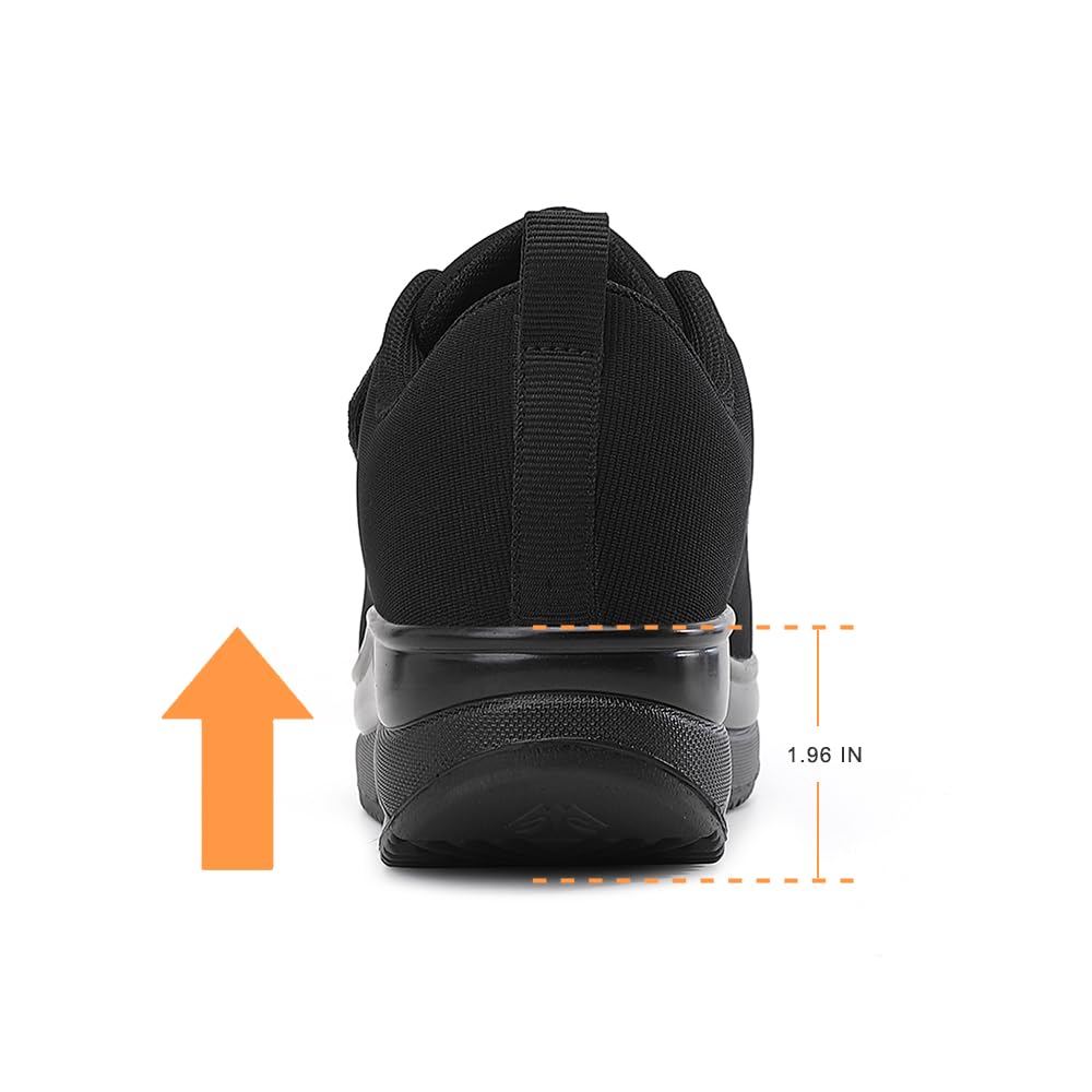 Oude Wedge Sneakers for Women Comfy | Wide Orthopedic Shoes for Women Shopping | Adjustable Velcro Closure 2 Inch Thick Rocker Bottom All Black Size 6.5