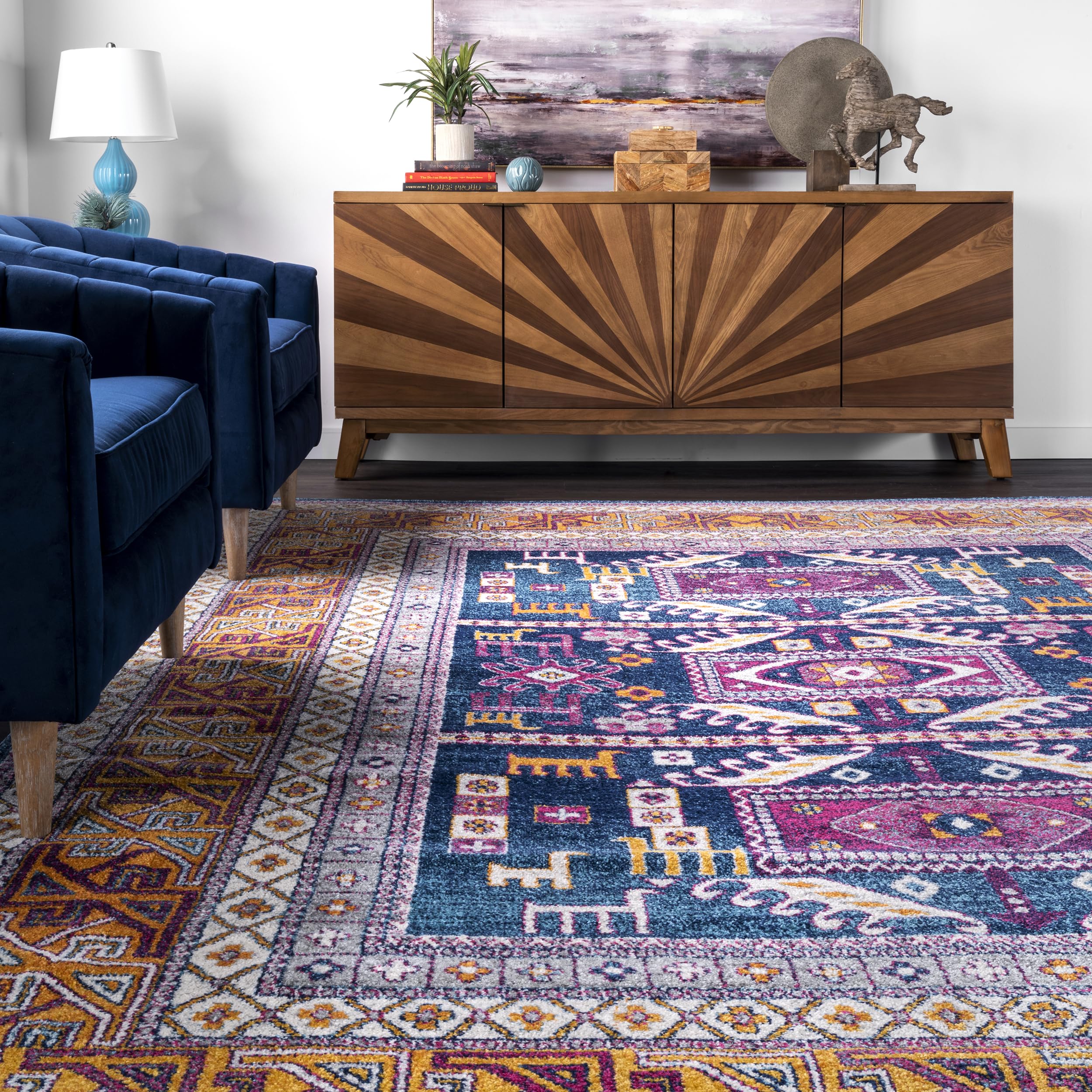 nuLOOM Vintage Lorena Tribal Accent Rug, 2x3, Navy