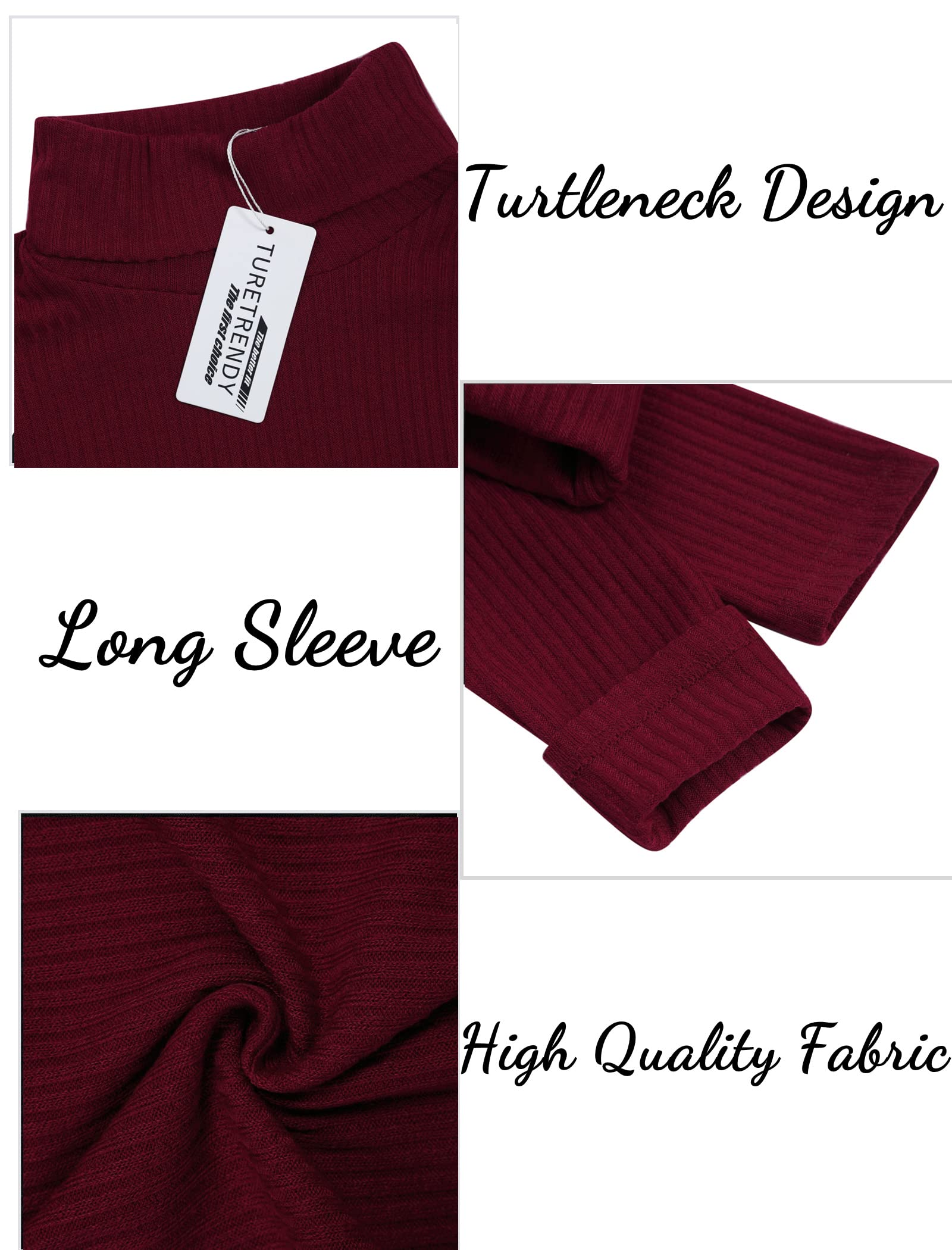 TURETRENDY Men's Stretch Muscle Tshirts Turtleneck Long Sleeve Knit Tees Casual Slim Fit Basic Shirt Tops Red S