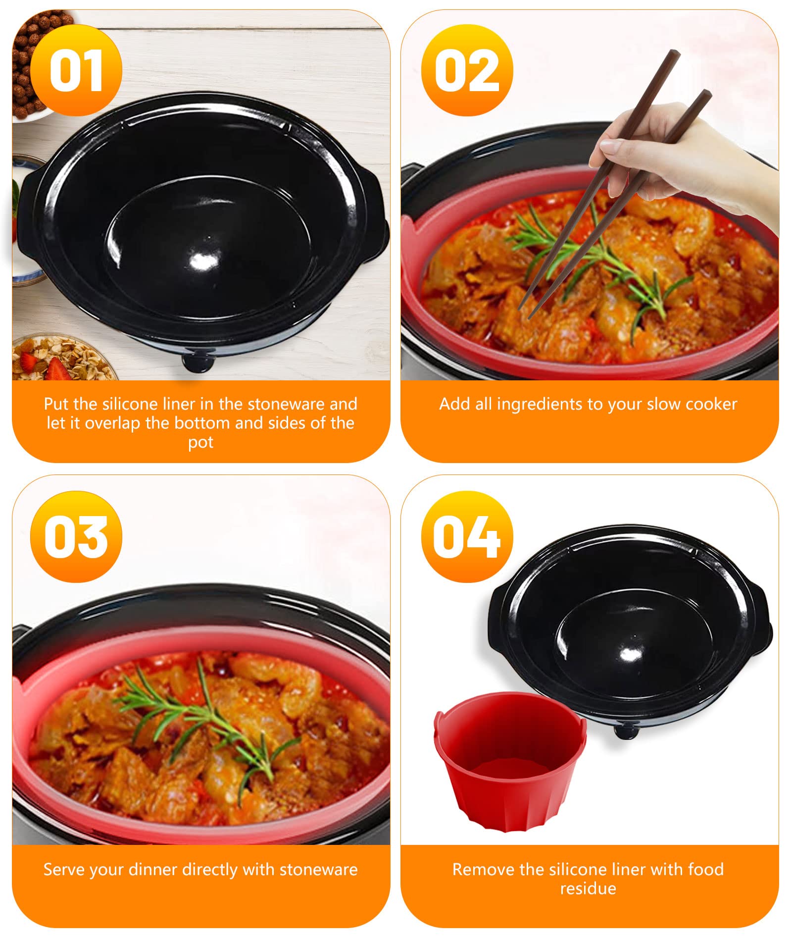 Slow Cooker Liners, 2pcs Reusable Round Cooking Liner Leak-proof Silicone Slow Cooker Liner fit 5-6 Quart Oval Slow Cooker