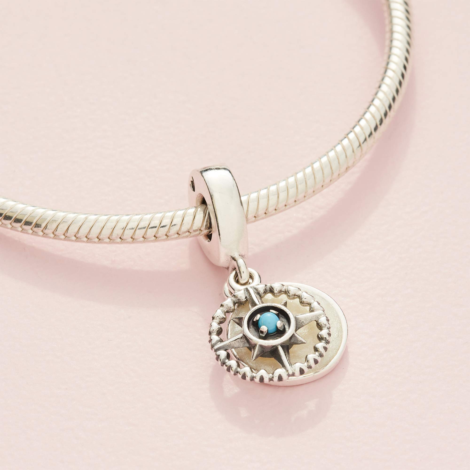 Pandora Jewelry Blue Compass Rose Dangle Crystal Charm in Sterling Silver