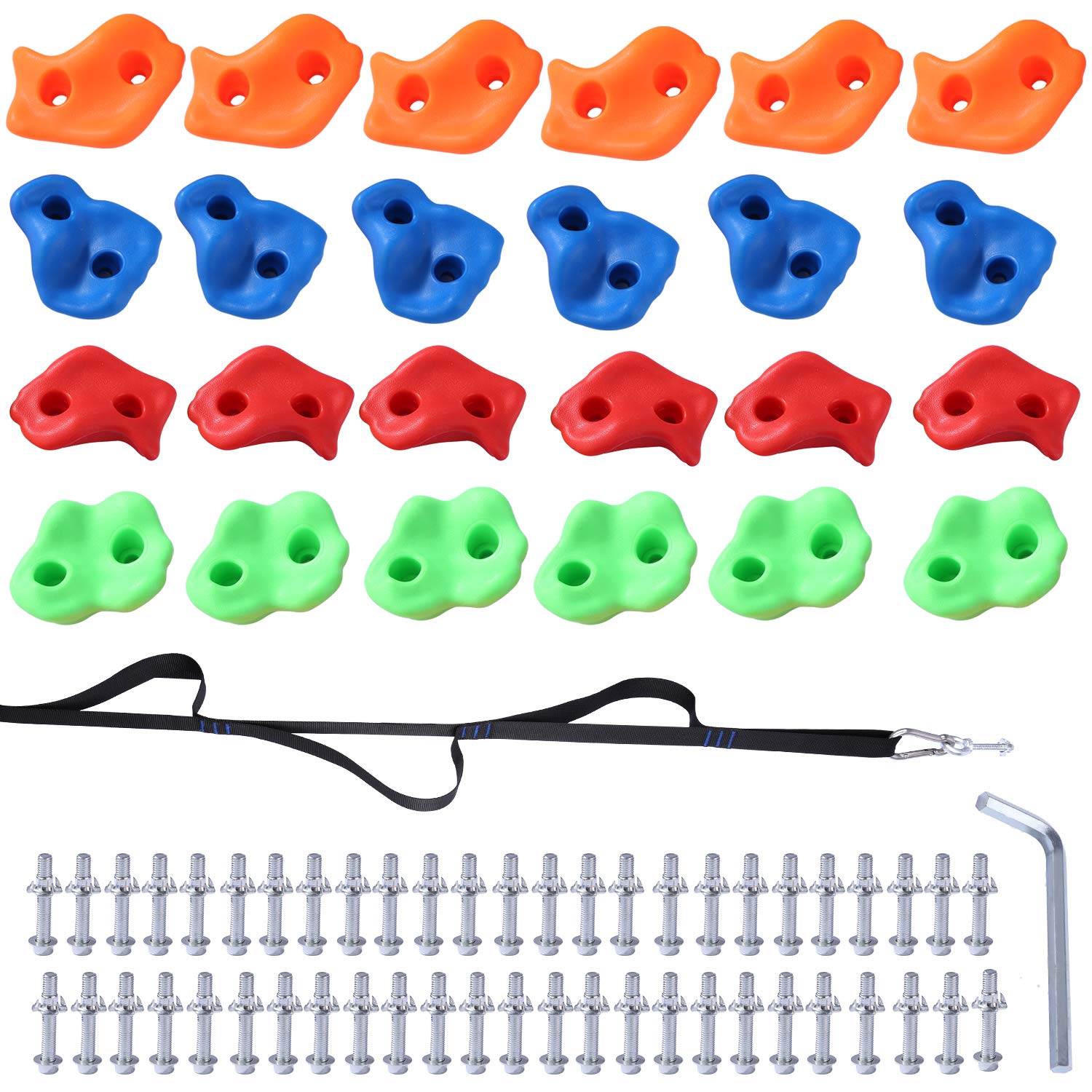 RedSwing 24PCS Rock Climbing Holds for Kids with 6.5 Ft Loop Rope, Large Rock Wall Holds for Outdoor Indoor Climbing Wall Playset, Including Mounting Hardware
