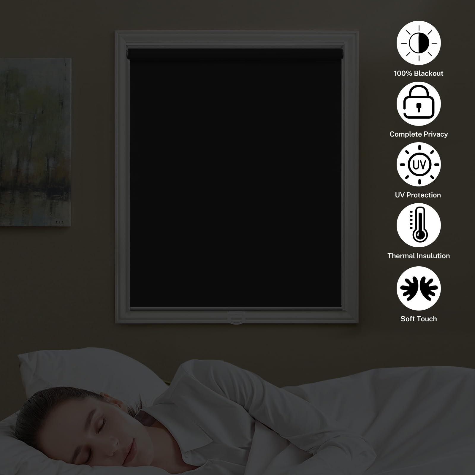 Moonice Free-Stop Cordless Roller Shades for Windows Cordless Window Blinds Spring Lifting Roller Blinds with Thermal Insulation Shades for Home Office Living Room Bedroom, Easy to Install, Grey