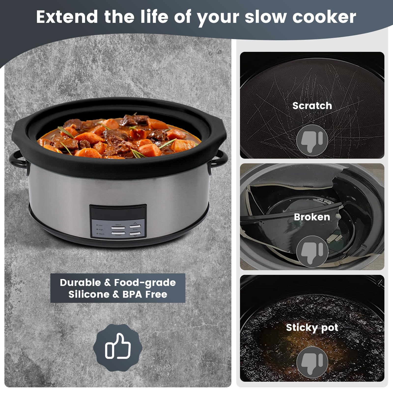 Slow Cooker Liners fit Crock Pot 7-8 QT,Maywe Tanso for Crock Pot Liners For 7-8 Quart Oval or Round Slow Cookers,Reusable & Leakproof Silicone Slow Cooker Liner For Crock Pot,Dishwasher Safe BPA Free