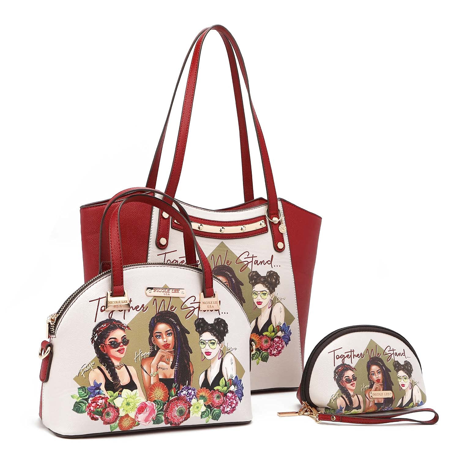 Nicole Lee Together We Stand 3 Piece Set (Shopper, Dome Crossbody, Pouch)