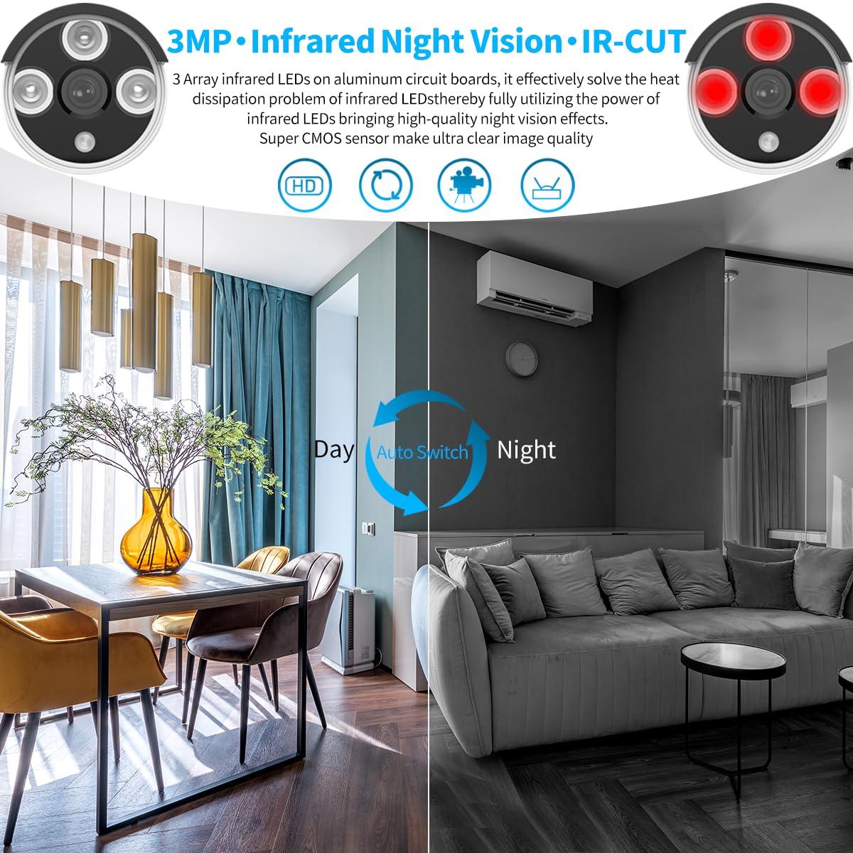 OOSSXX (3.0MP Wireless Extend Camera with Audio) Just Wireless Extend Camera Wireless Security System(3.0MP/5.0MP System) IP67 Waterproof WiFi Camera, Wireless Surveillance Camera