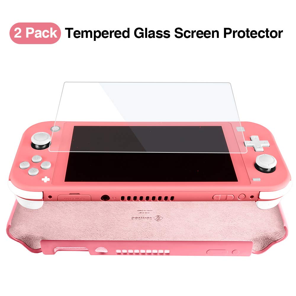 Protective Case for Nintendo Switch Lite, tomtoc Grip Cover with [2PCS] Screen Protector, Premium Liquid Silicone Hard Shell, Shock-Absorption and Anti-Scratch for Switch Lite Console 2019, Coral