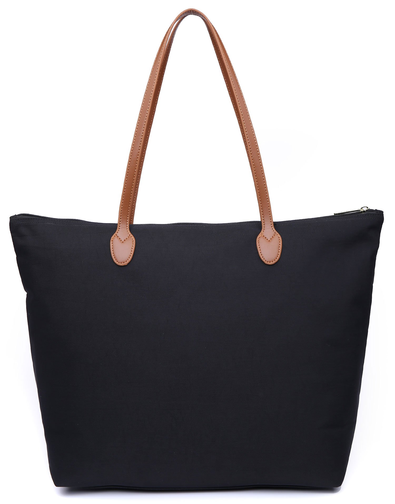 NNEE Water Resistant Light Weight Nylon Tote Bag Handbag - Large Size, Black