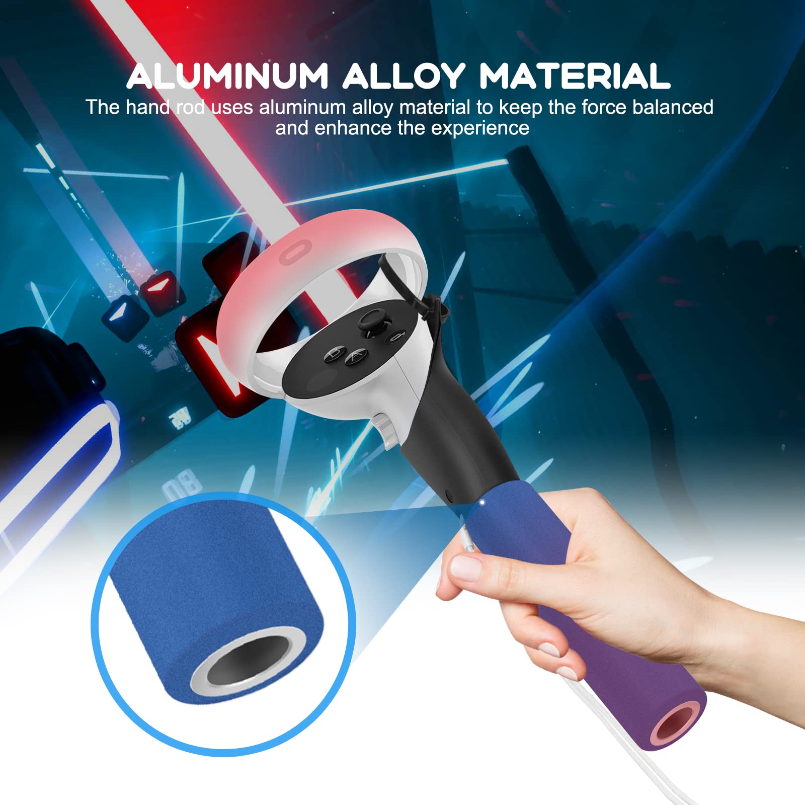Vakdon Dual Handles Extension Grips Compatible with Oculus Quest 2/Quest/Rift S Controllers Accessories - Enhance Immersion in Beat Saber, Supernatural, Gorilla Tag VR Games
