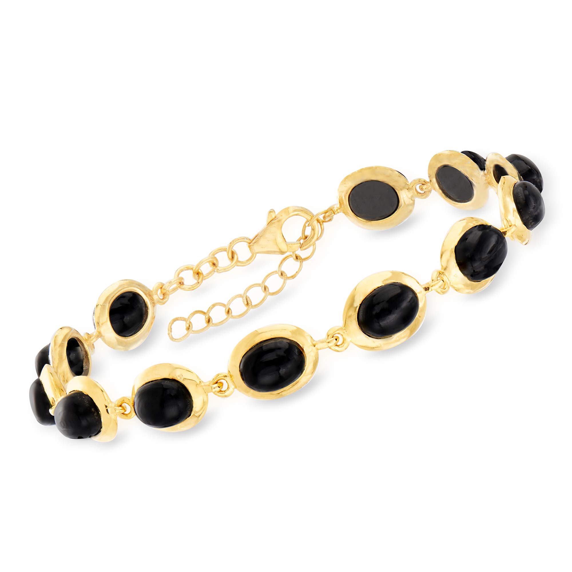 Ross-Simons Black Onyx Bracelet in 18kt Gold Over Sterling. 7 inches
