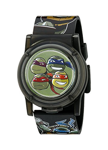 Nickelodeon Accutime Ninja Turtles Kids' Digital Watch with Pop Open Top/Casing, Flashing LED Lights, Black Strap - Official TMNT Characters on The Top, Safe for Children - Model: TMN4205