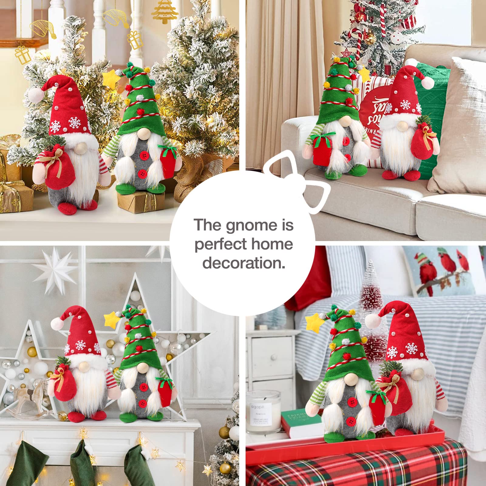Ndeno 2PCS Christmas Gnome Plush Decorations, Red Handmade Scandinavian Tomte - Christmas Home Tabletop Elf Gnomes Decor Ornaments 01 01