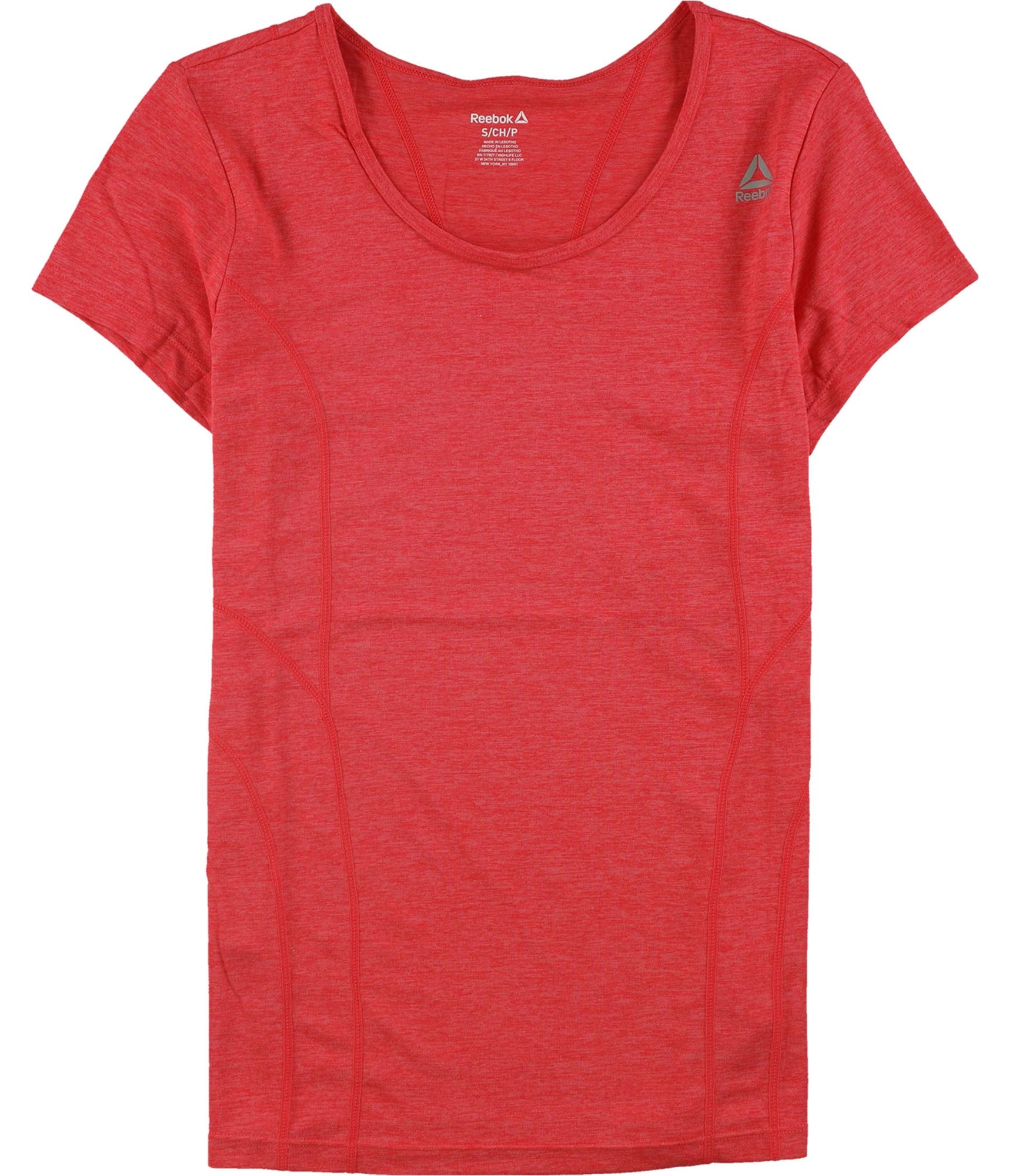 Reebok Womens Poly Marled Basic T-Shirt, Red, Large
