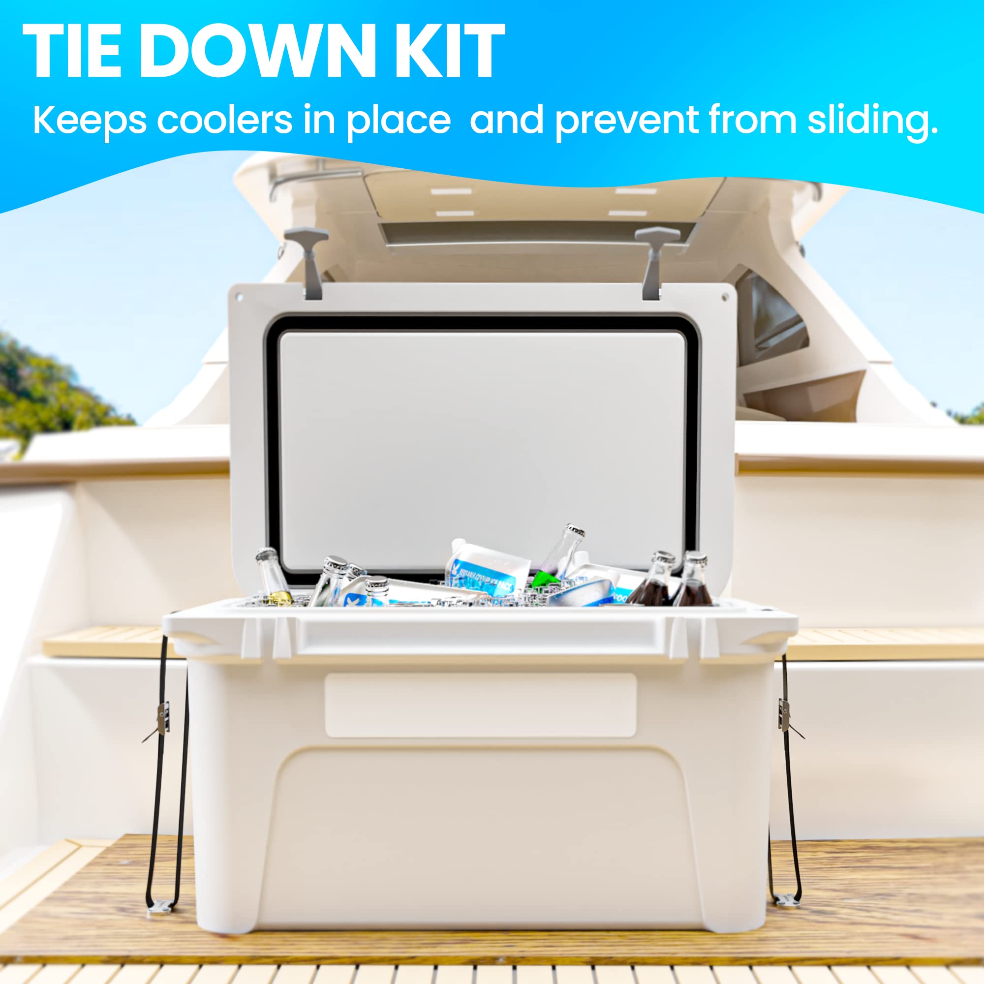NATIKON Cooler Tie Down Kit, Cooler Accessories, Cooler Tie Down Straps for YETI Coolers RTIC Coolers to Boat, Deck, Truck Bed and Trailer