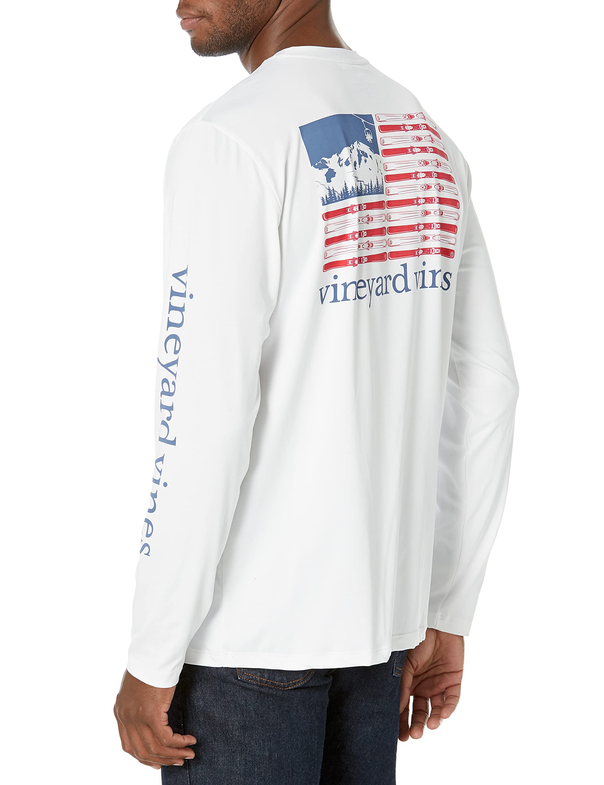 vineyard vines Men's Ski Flag Long-Sleeve Harbor Performance Tee, White Cap, X-Small