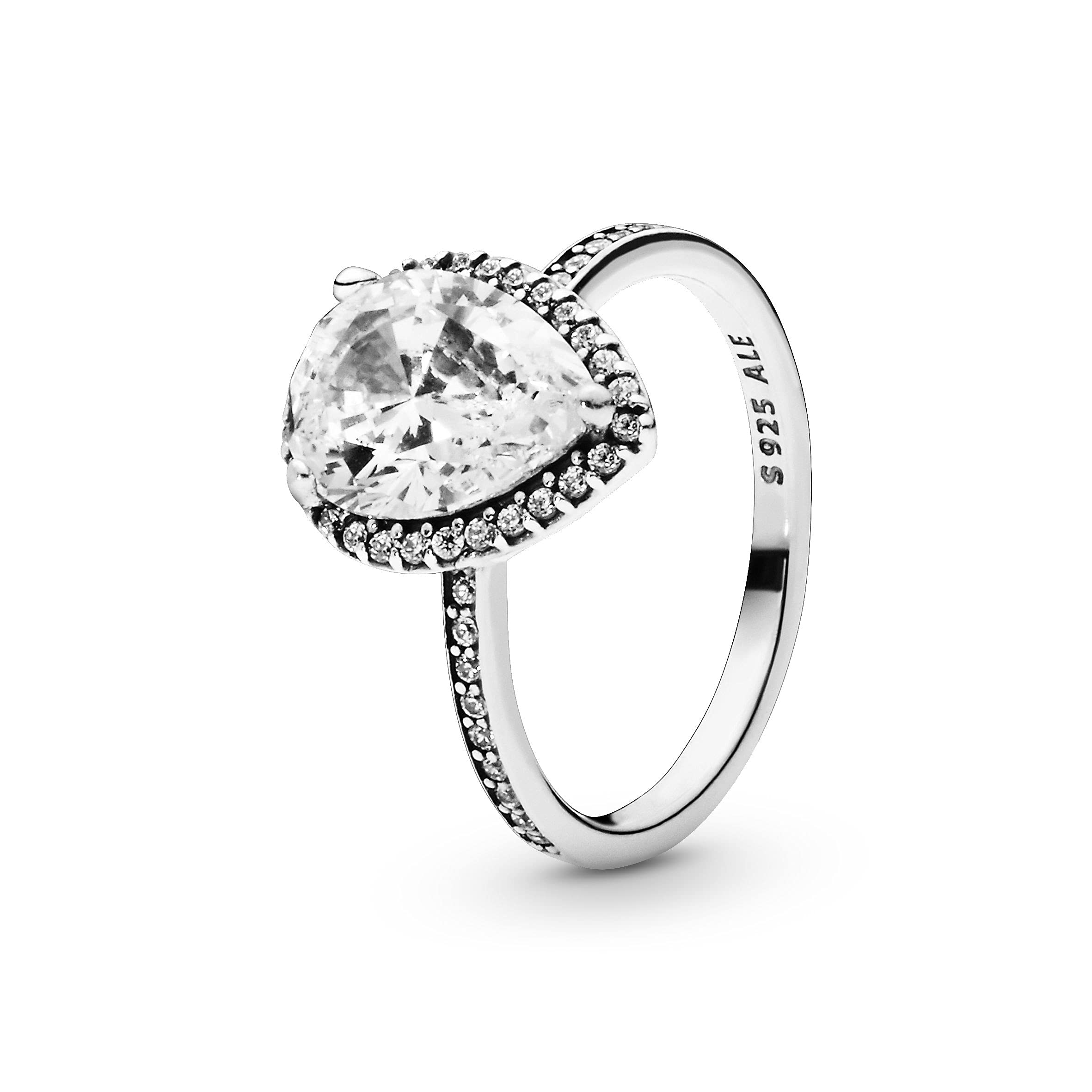 Pandora Sparkling Teardrop Halo Ring - Cocktail Ring for Ladies - Layering or Stackable Ring for Women - Gift for Her - Sterling Silver with Clear Cubic Zirconia - Size 7