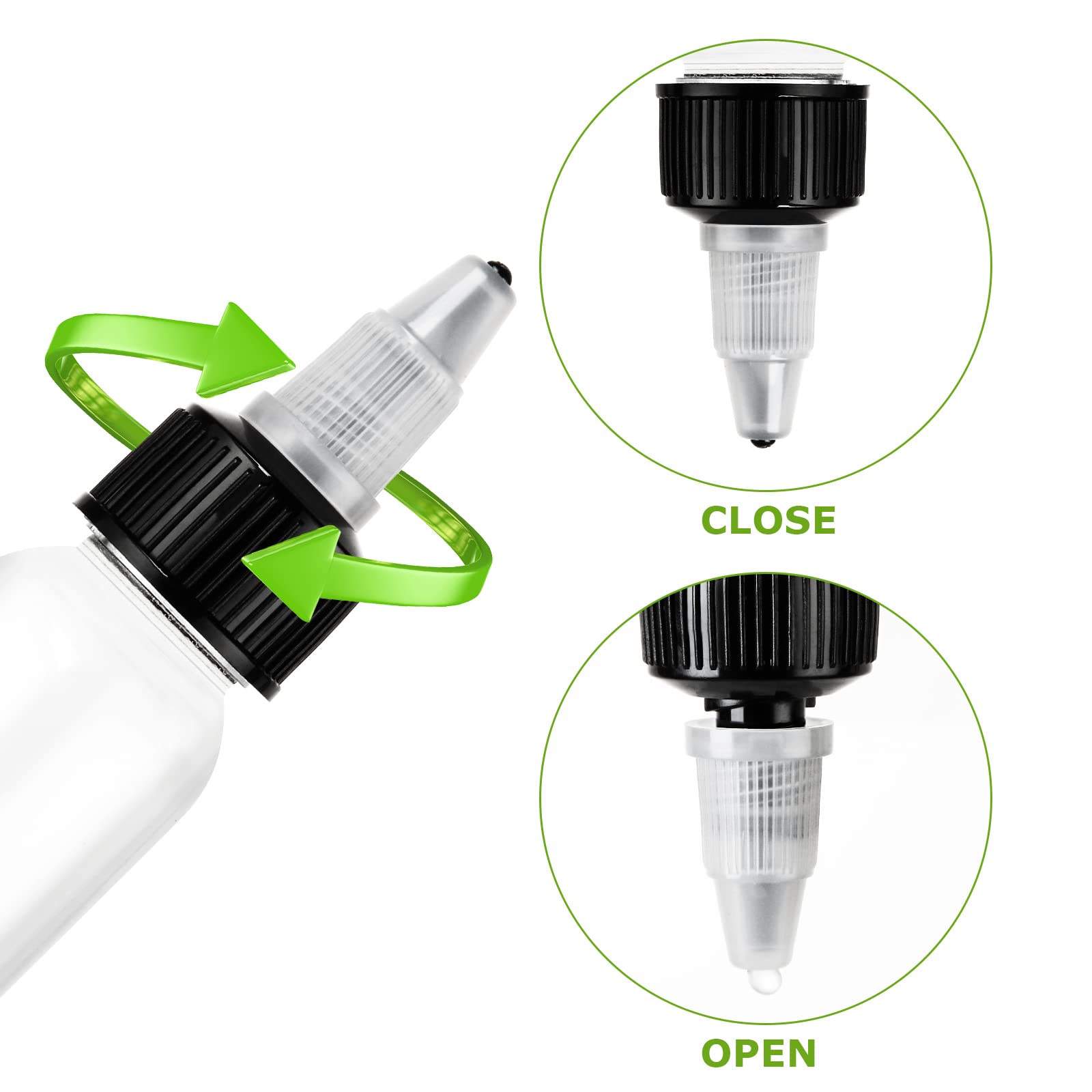 ZOFORTY 60 Pack 1oz Boston Dispensing Bottles Plastic Squeeze Bottles with Twist Top Cap Round HDPE Bottles for Crafts, Liquids, Inks, Kitchen, Household
