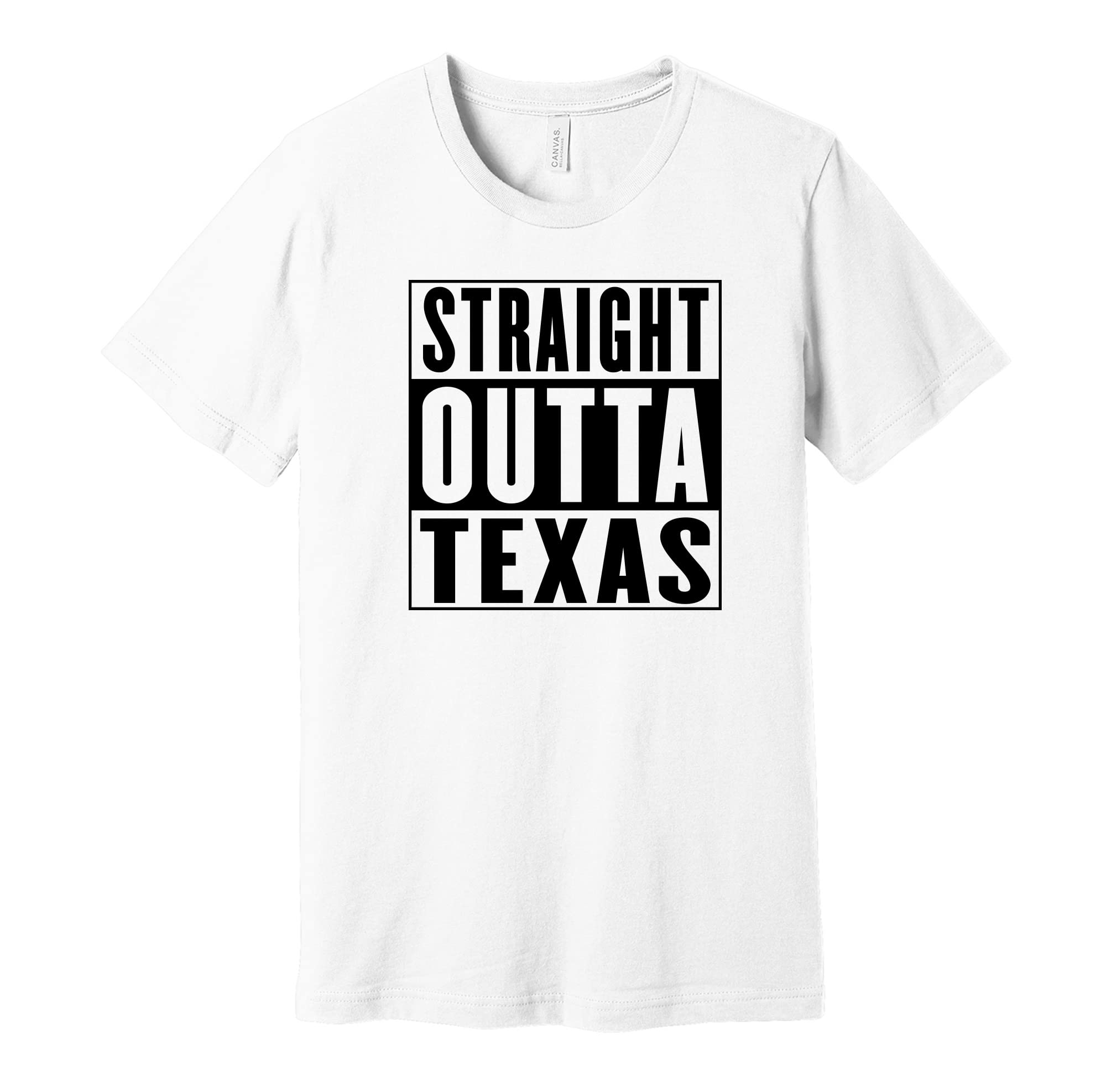 Straight Outta Texas - Represent The Lone Star State - Hip Hop Parody Shirt - Black and White Version - White - Small