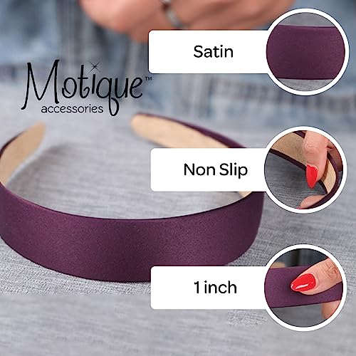 Motique Accessories Black 1 Inch Satin Hard Headband for Women and Girls