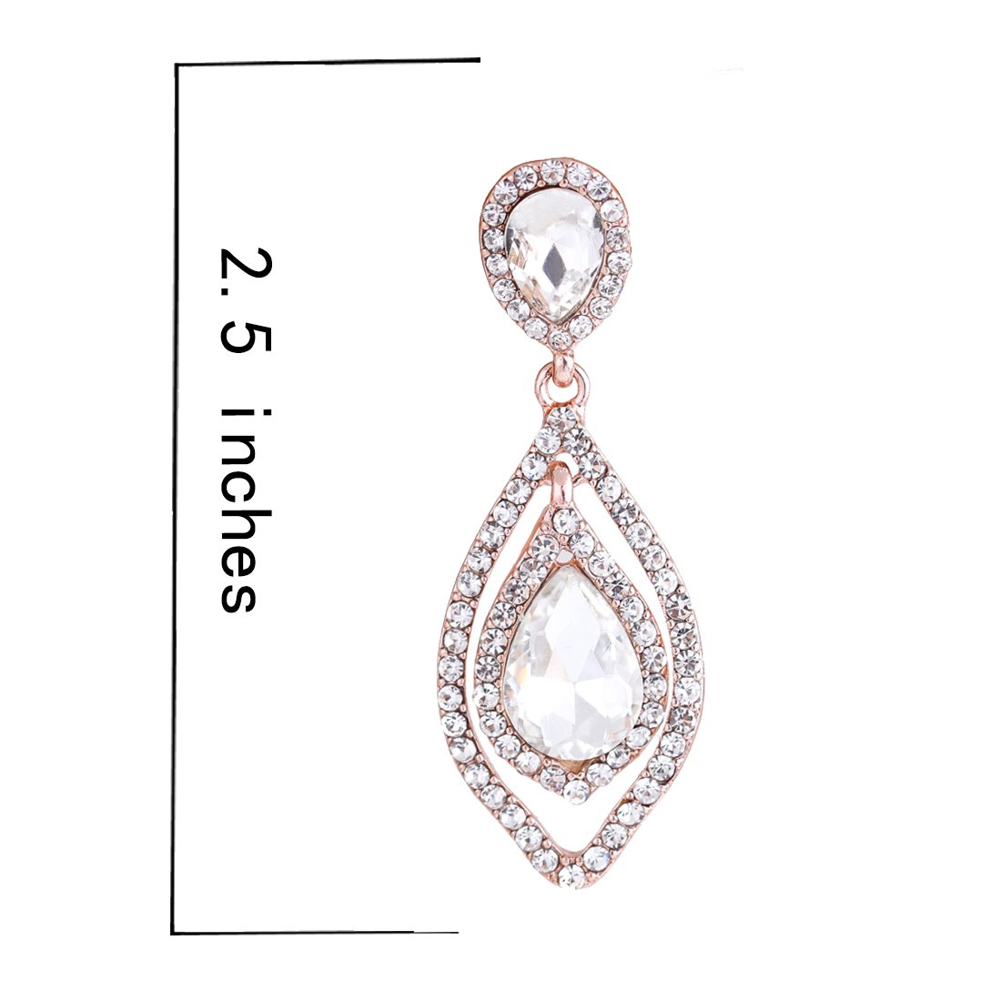 NLCAC Women Pear Shape Crystal Earrings Dangle Teardrop Rhinestone Chandelier Bridal Earring for Wedding (clear crystal rose gold plated)