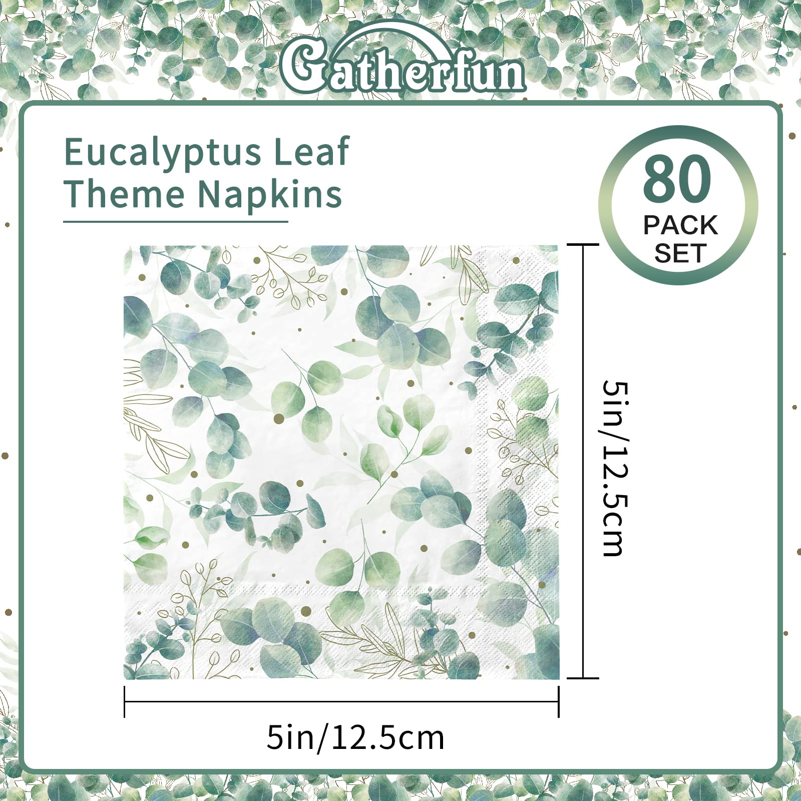 Sage Green Disposable Paper Napkins 3-ply Bathroom Eucalyptus Beverage Napkins for Sage Greenery Baby Shower Party Wedding Dinning Decor(5"X5" in, 80-Pack)