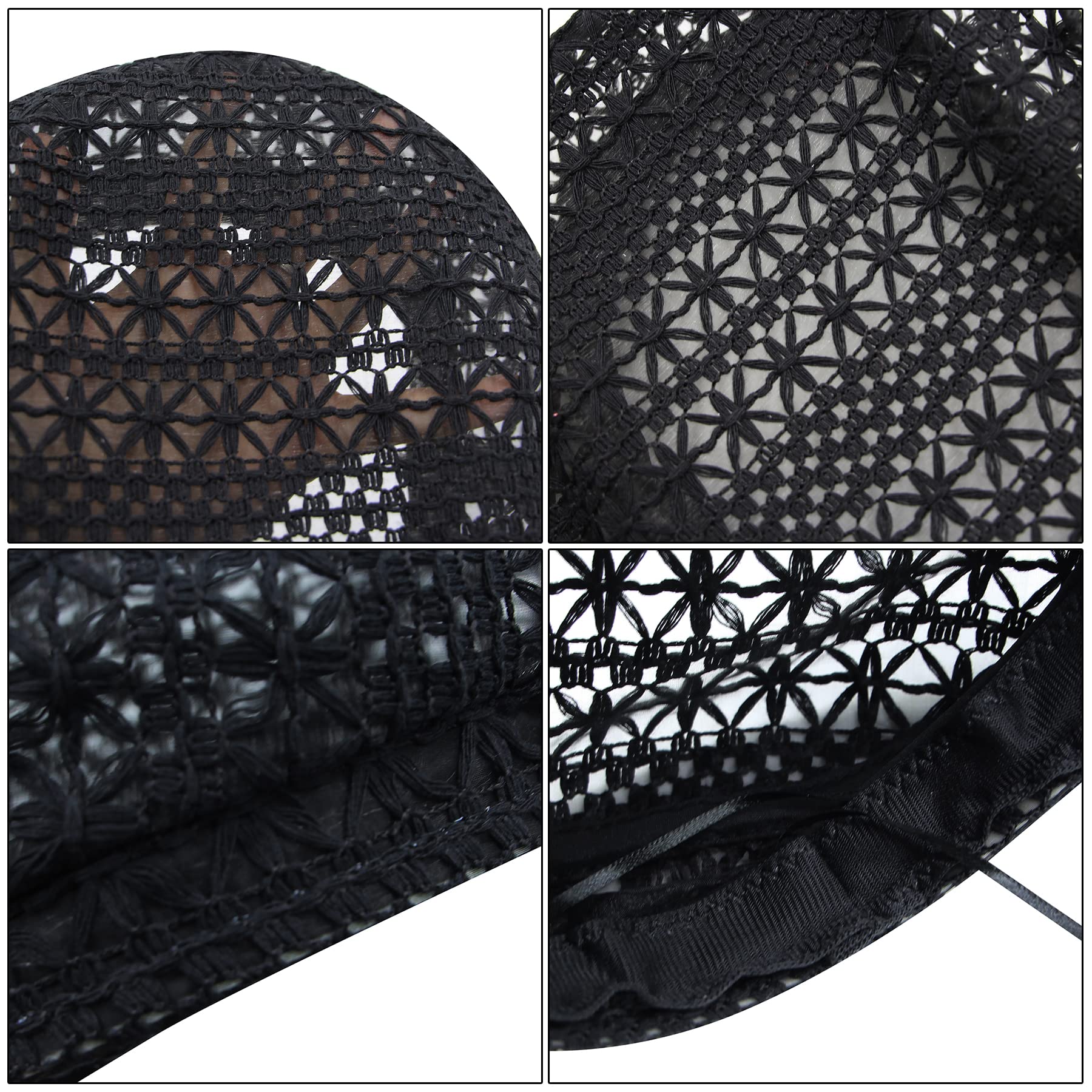 Women Lace Lightweight Beret Floral Hollow Out Hat Breathable French Beret Beanie Hat Cap for Spring Summer, Black