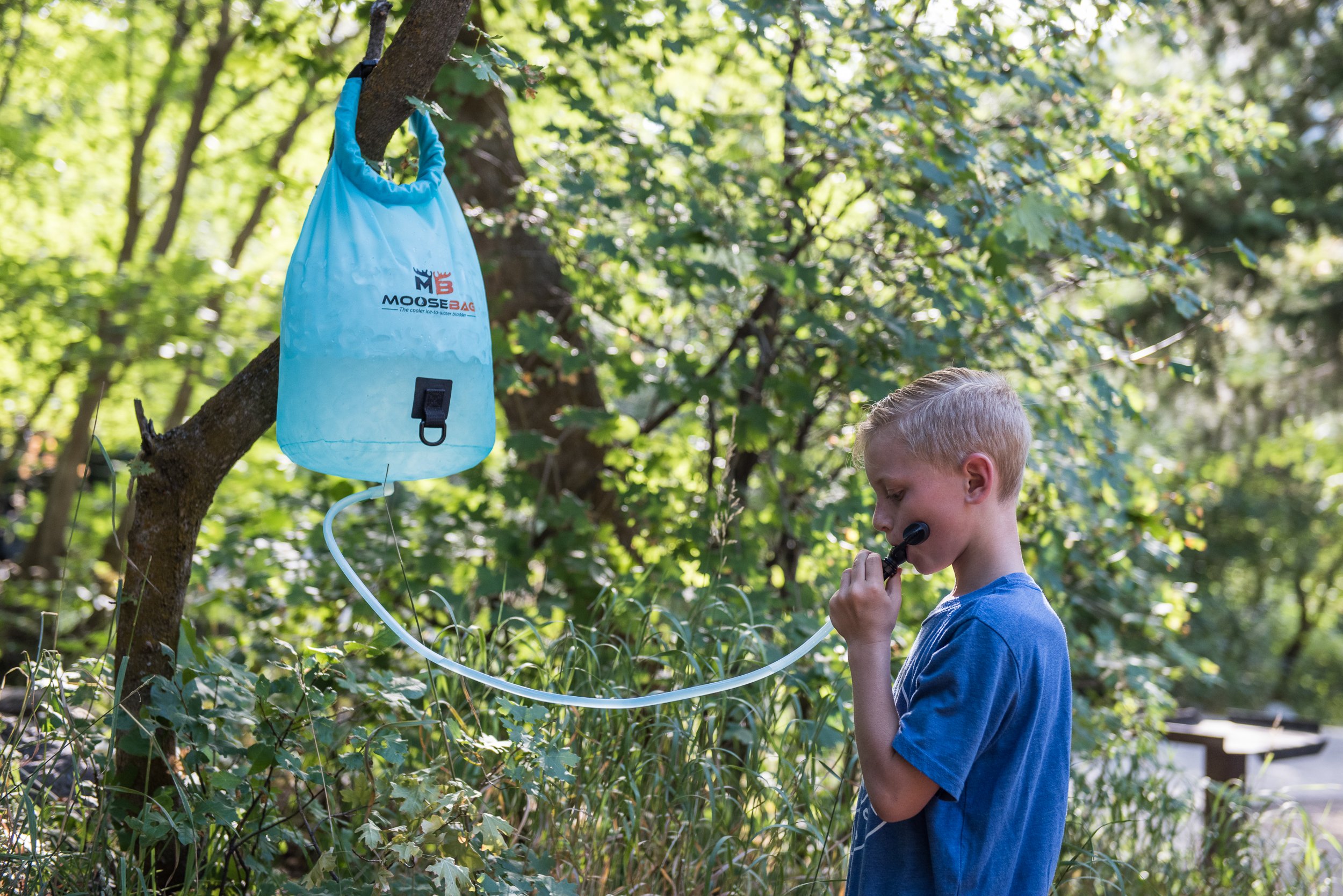 Moose Bag Collapsible Water Container and Ice Bag wtih Hydration System FREEZABLE, Portable Water Carrier, Hydration Pack and Ice Bladder for Camping, Hiking, Soccer & Football Games