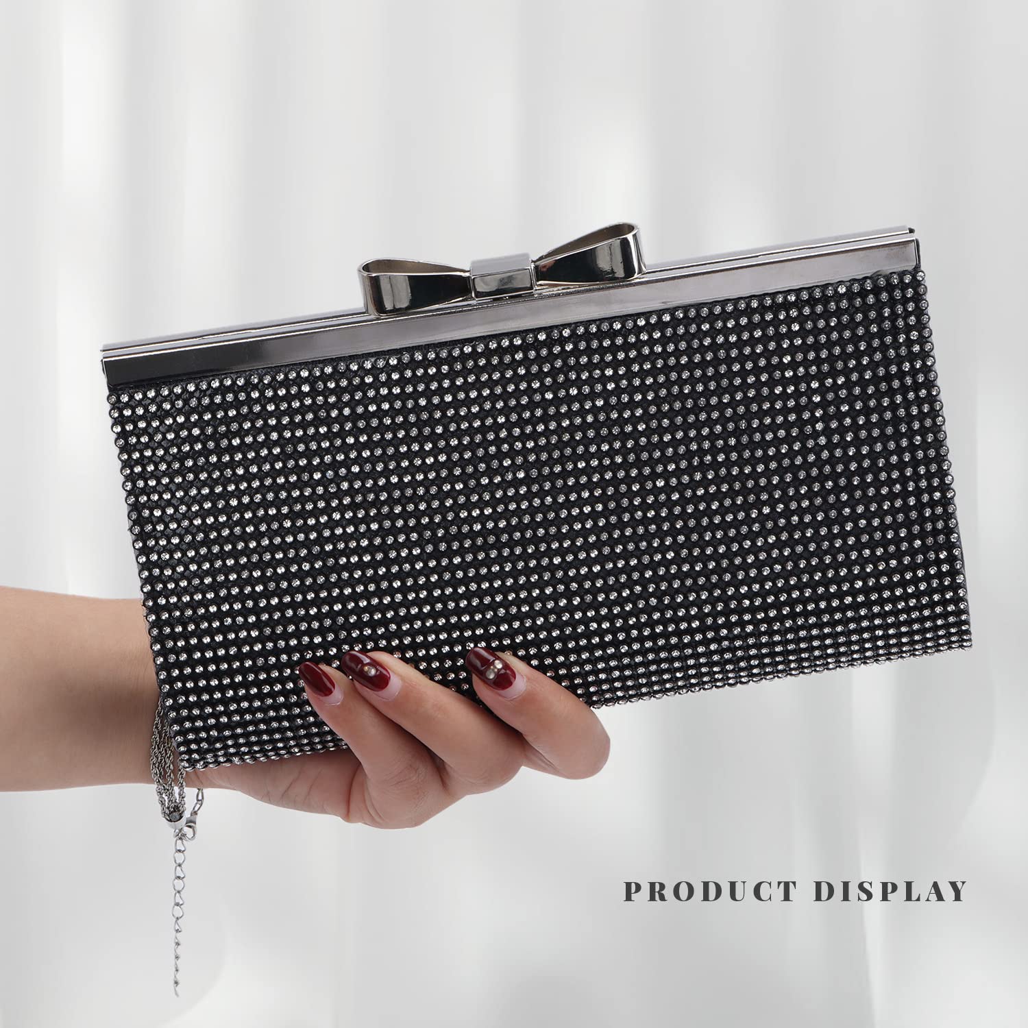 Ynport Women’s Evening Handbags Silver Rhinestone Evening Clutch Crystal Wedding Party Formal Shoulder Bag Purse for Bride