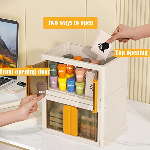 SAIBANGZI 0.72 Gal Desk Organizer Small Plastic Storage Bins with Lid Mini Office Organization and Storage Foldable Storage Basket for Organizing Cubby Containers for Office Supplies Coffee Snacks
