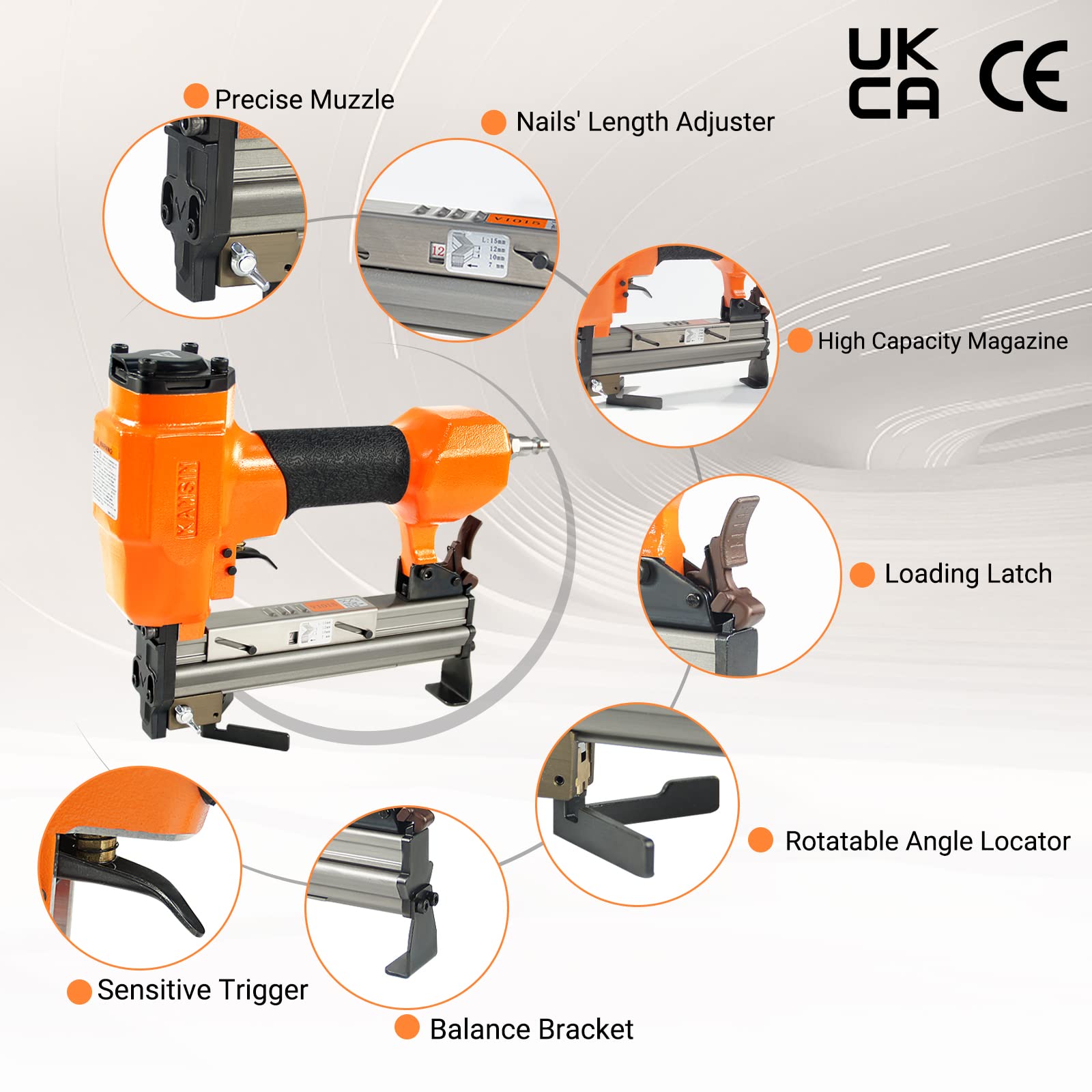 KAMSIN #V1015 30 Gauge Pneumatic Picture Frame Nailer, 13/32β(10.3mm) Crown V Nailer, 5/16'' to 19/32'' (7-15mm) Leg Length V-nails Tacker V Nails Gun For Picture Frames