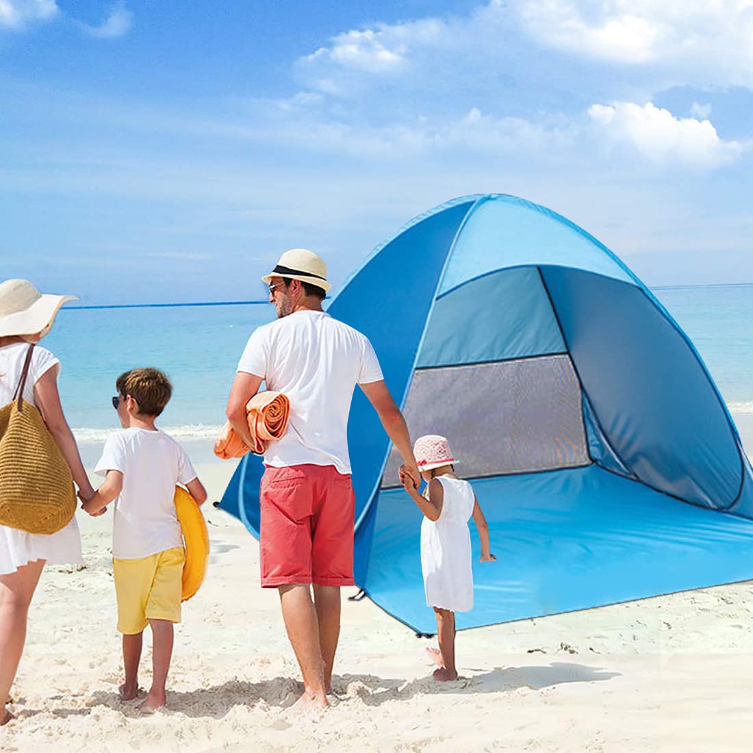 Pop Up 2-3 Person Portable Beach Tent, UPF 50+ Sun Shelter Tent Umbrella Baby Canopy with Carry Bag