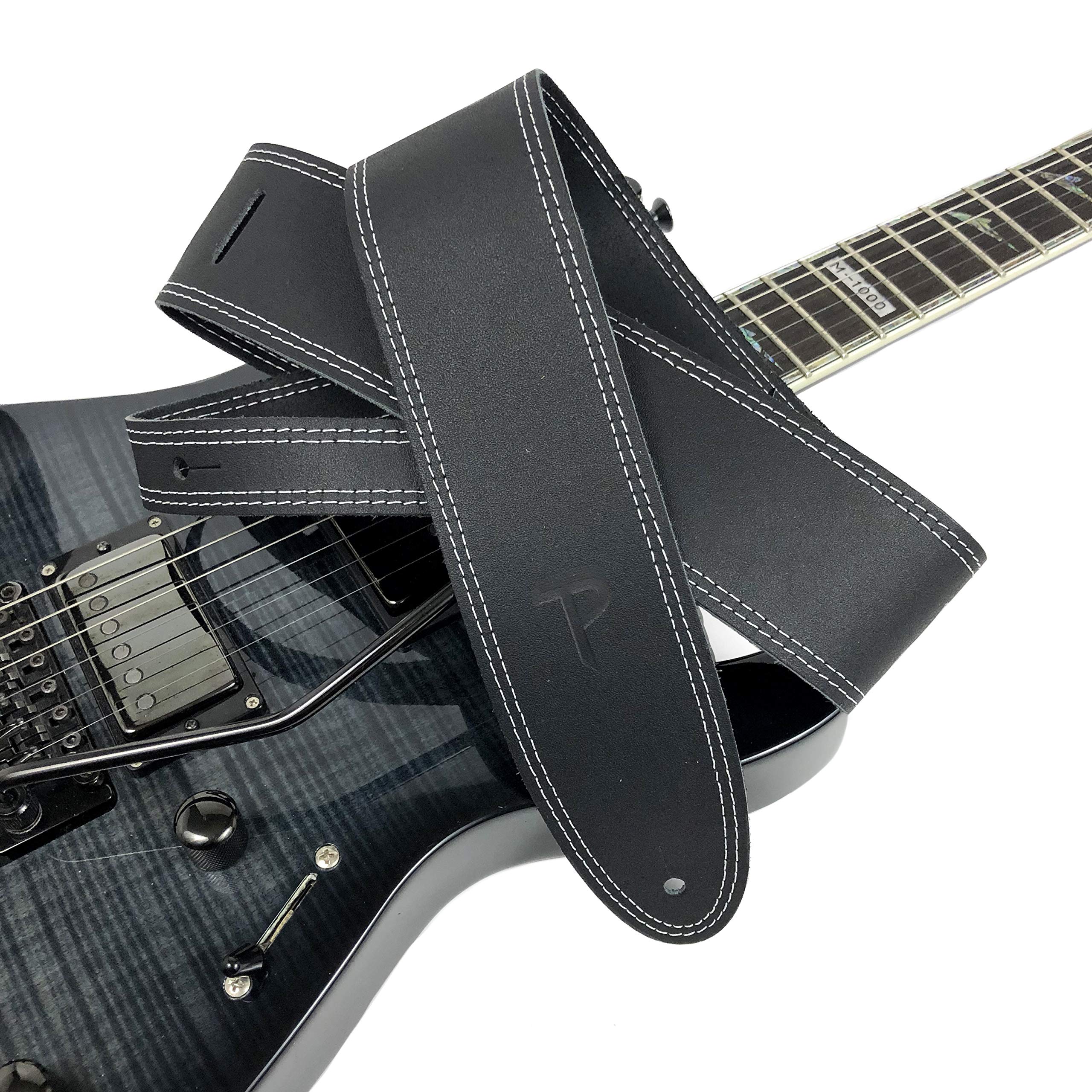 Perri's Leather Ltd. - Double Stitched Leather Strap - Adjustable Strap from 41" to 56" for Electric, Acoustic, Bass Guitars - for Kids & Adults - Black (BDS-175)