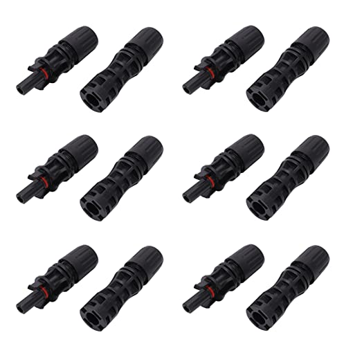 PV Connector, Copper Pins Tinned Solar Panel Cable Connector Waterproof 12pcs PPO Keyed for Industry (1500V-30A)