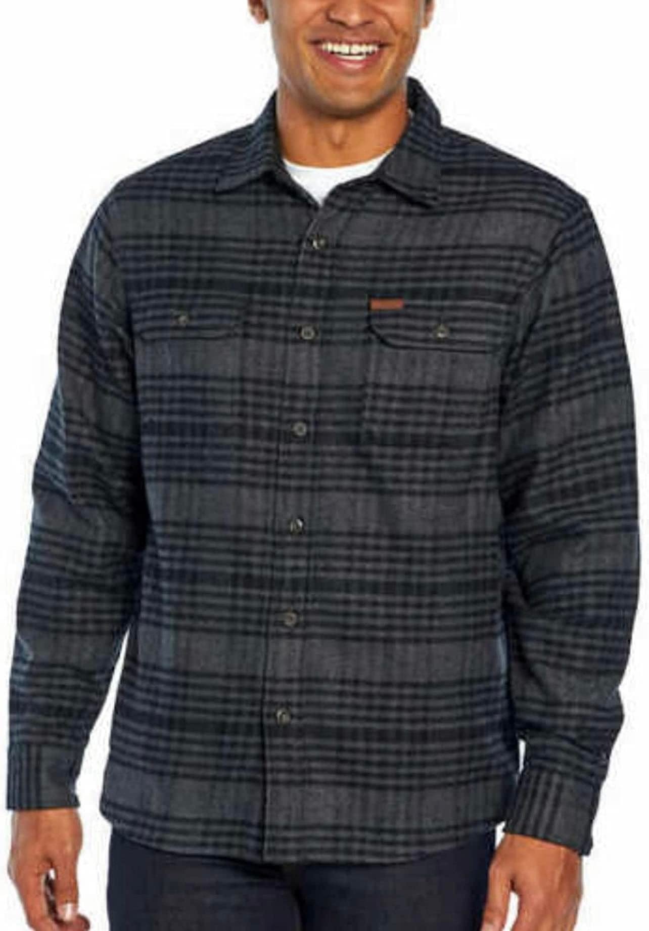 Orvis Big Bear Heavyweight Double Brushed Flannel Button Down Shirt with Hand Warmer Pockets (as1, Alpha, l, Regular, Regular, Black,Gray)