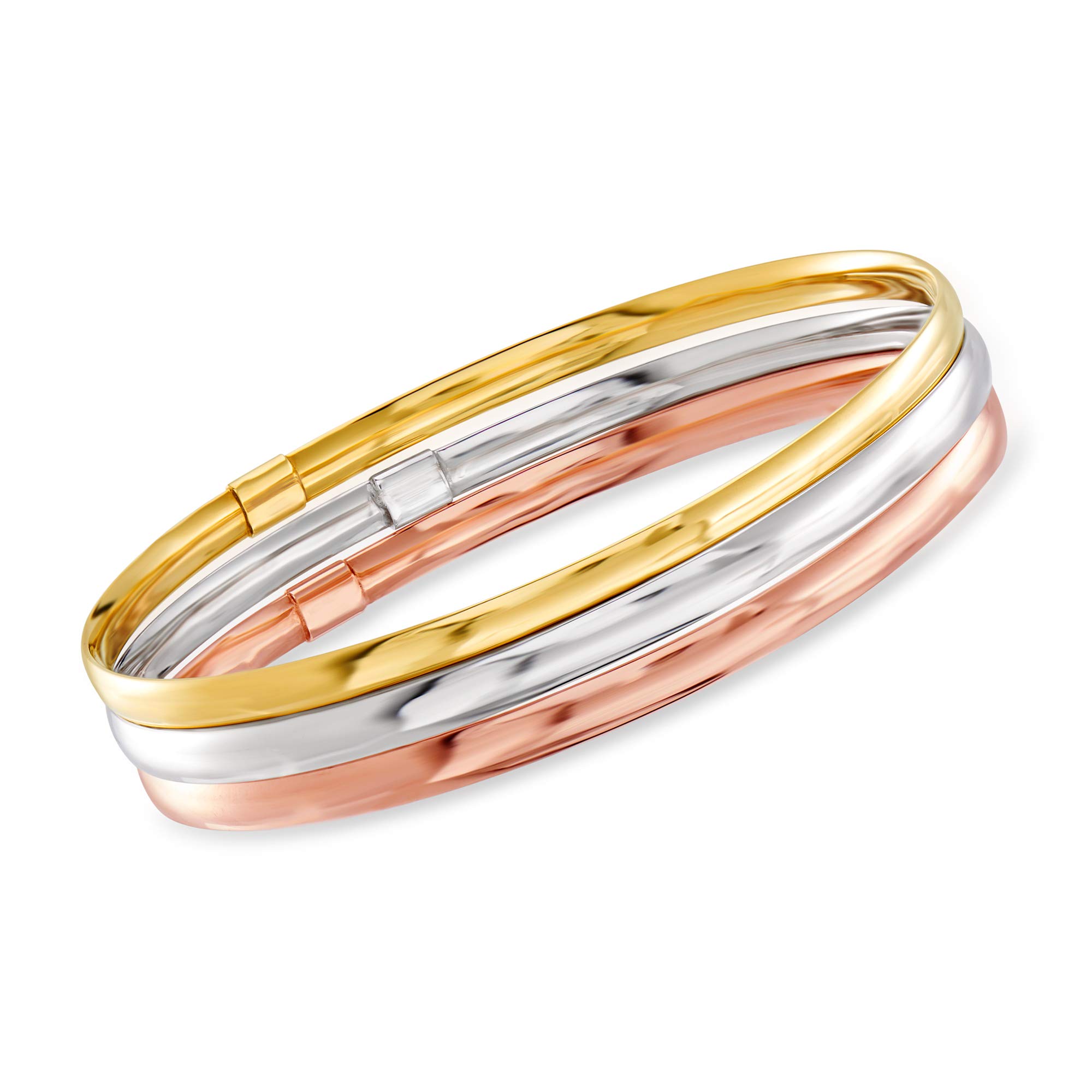 Ross-Simons Italian 14kt Tri-Colored Gold Jewelry Set: 3 Bangle Bracelets. 8.5 inches