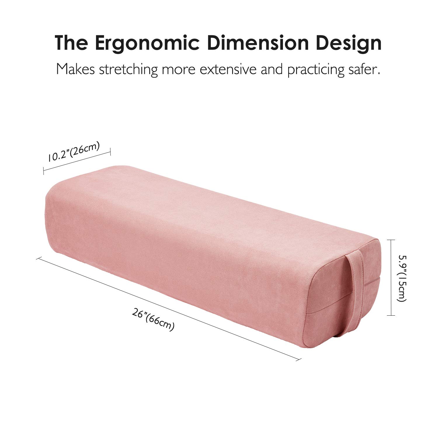 REEHUT Yoga Bolster Pillow, Comfortable Meditation Pillow of Mixed Density, Covered with Machine Washable Suede Pillowcase with Handle (Pink)