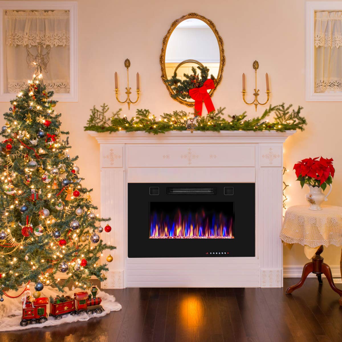 RELAX4LIFE 30" Recessed and Wall-Mounted Electric Fireplaces - Electric Fireplace Inserts with Remote Control, 1-8 Hours Timer, Touch Screen, 12 Adjustable Flames, 5 Speeds, 750/1500W Wall Fireplace